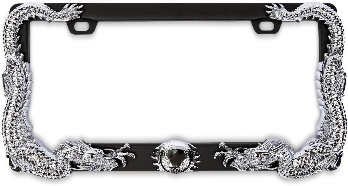 Amazon.com: 3D Chrome Zinc Dragon License Plate Frame - Fits USA ...