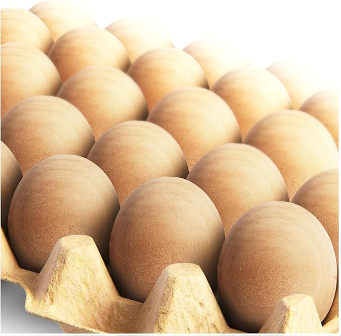 Amazon.com: CALPALMY 24 Pieces Wooden Eggs - Life-Size, Reusable Fake ...