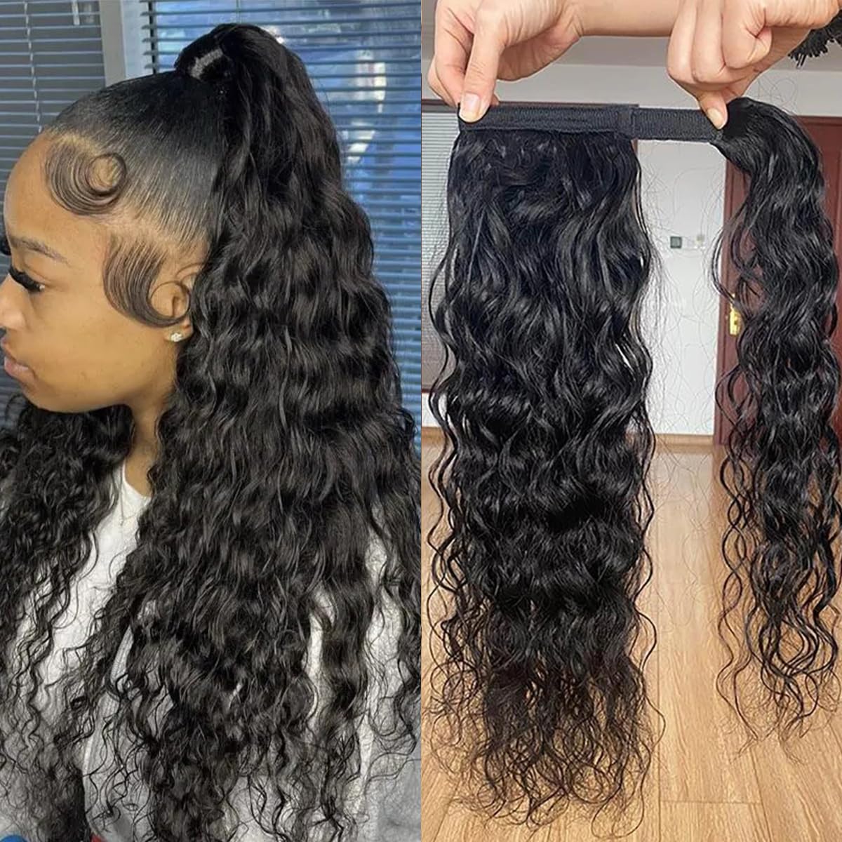 Amazon.com : Corn Wave Ponytail Human Hair Extension Black Color ...