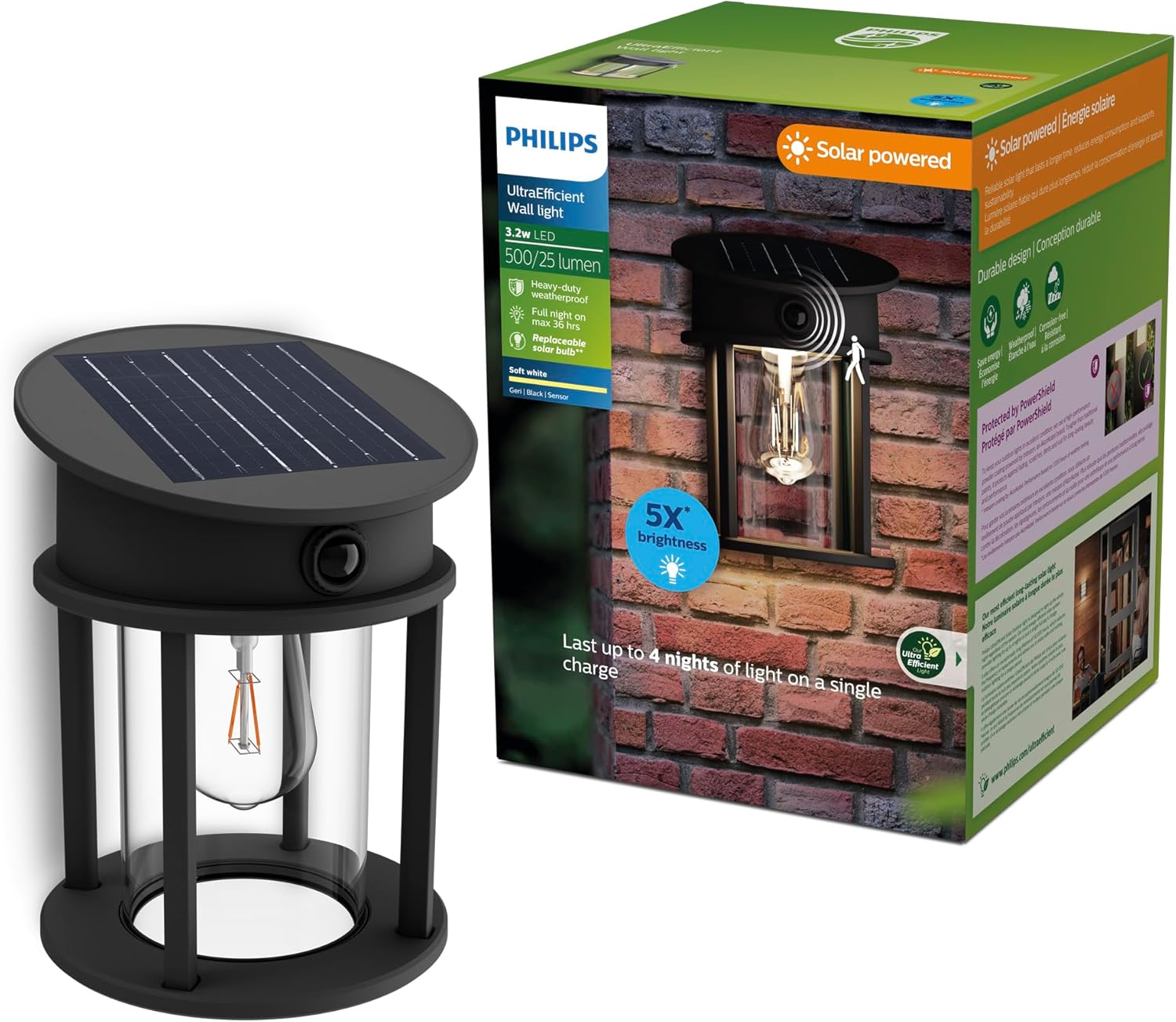 Philips Solar LED 1-Pack Geri UltraEfficient Outdoor Wall Light, Motion ...