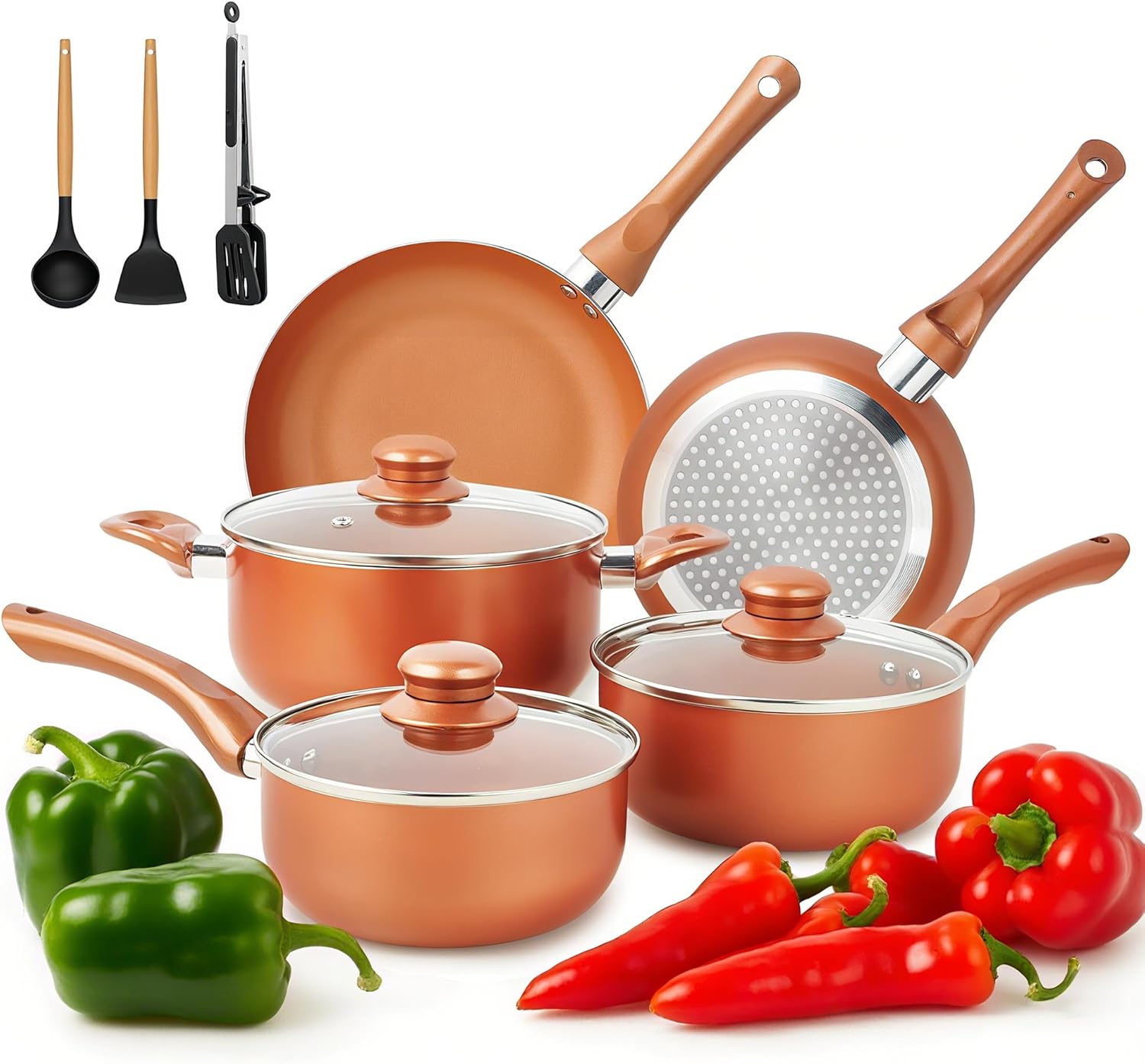 SHEUMNT Nonstick Cookware Set 11 Piece, Oven Broiler Safe 350F, Pots ...