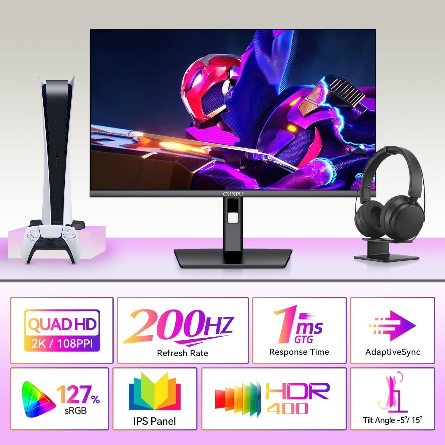 Snapklik.com : 27 Inch 1440p Gaming Monitor 200Hz, 1ms, Fast IPS Screen ...