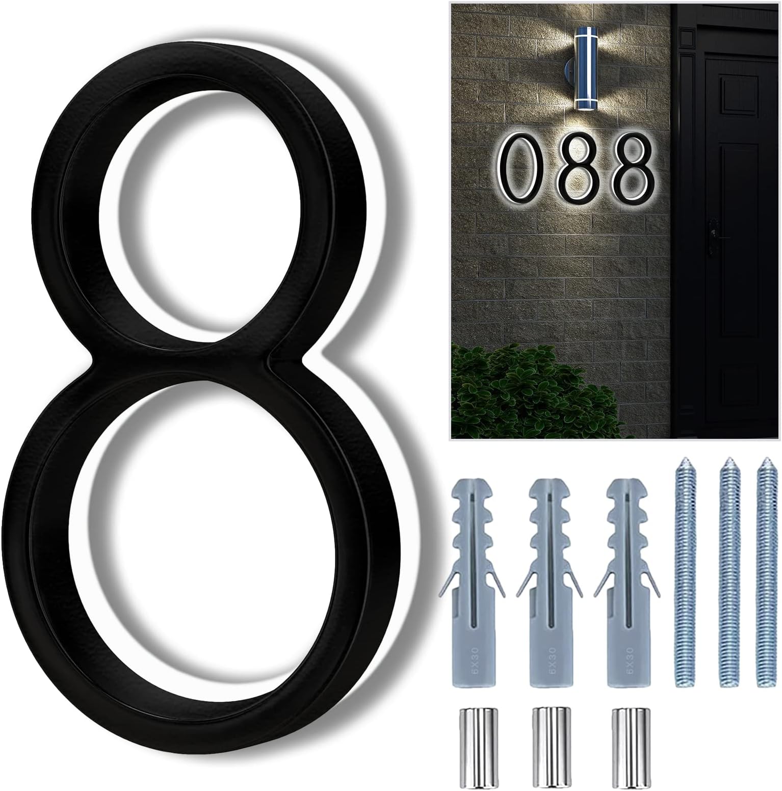 Amazon.com: Backlit LED Home Address Numbers, 8 Inch House Numbers ...