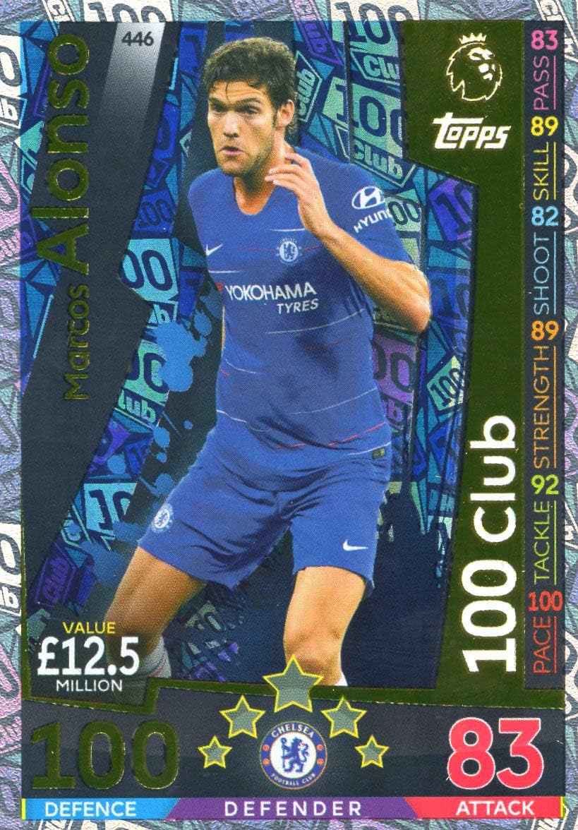 MATCH ATTAX 201819 Marcos Alonso 100 Club Card – Chelsea #446 – Yaxa ...