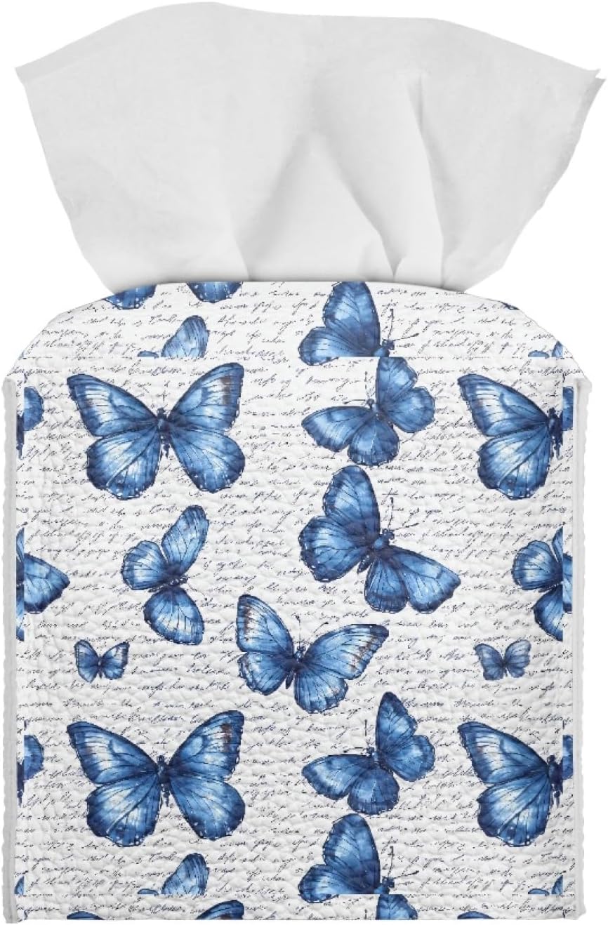 Amazon.com: Tomeusey Blue Butterfly Tissue Box Cover Square, Modern ...