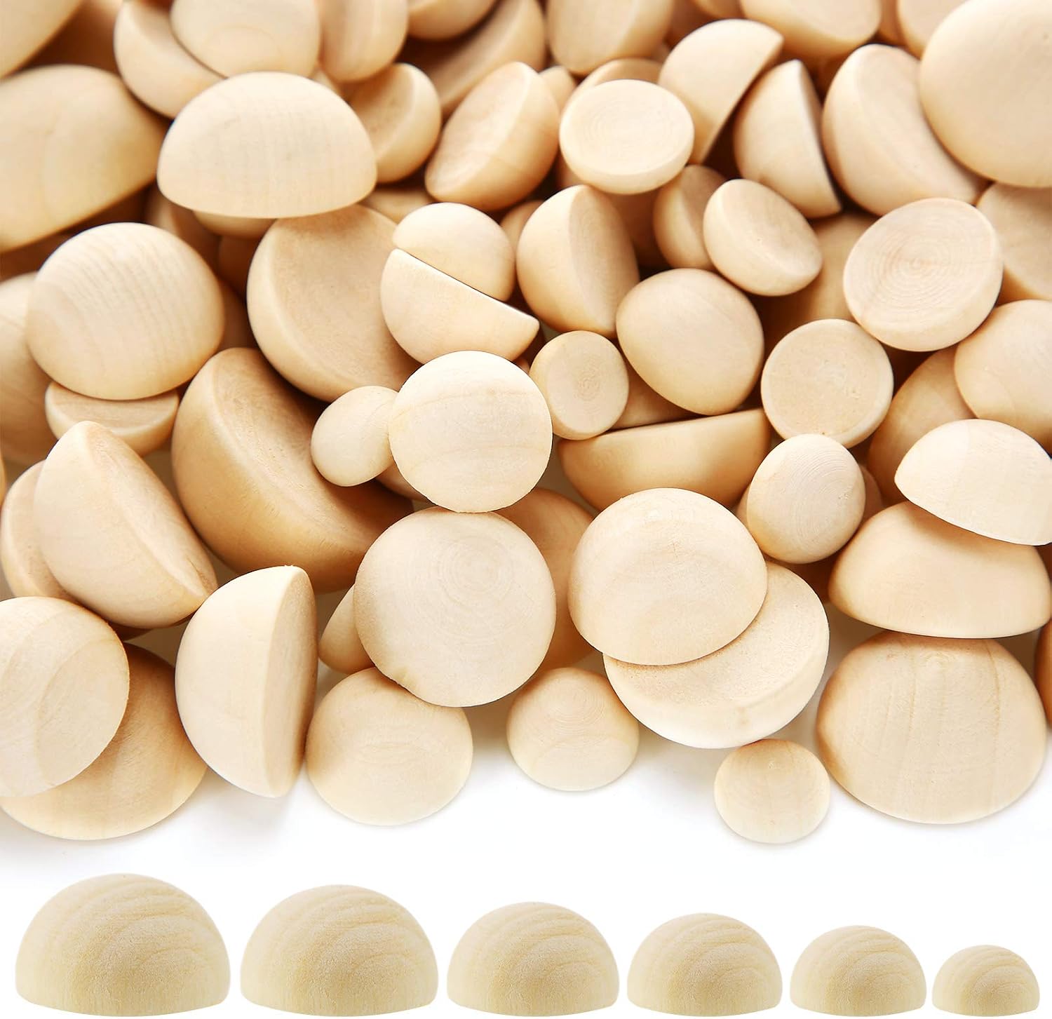 Amazon.com: Jetec 300 Pcs Half Wooden Balls Beads 6 Sizes Natural ...