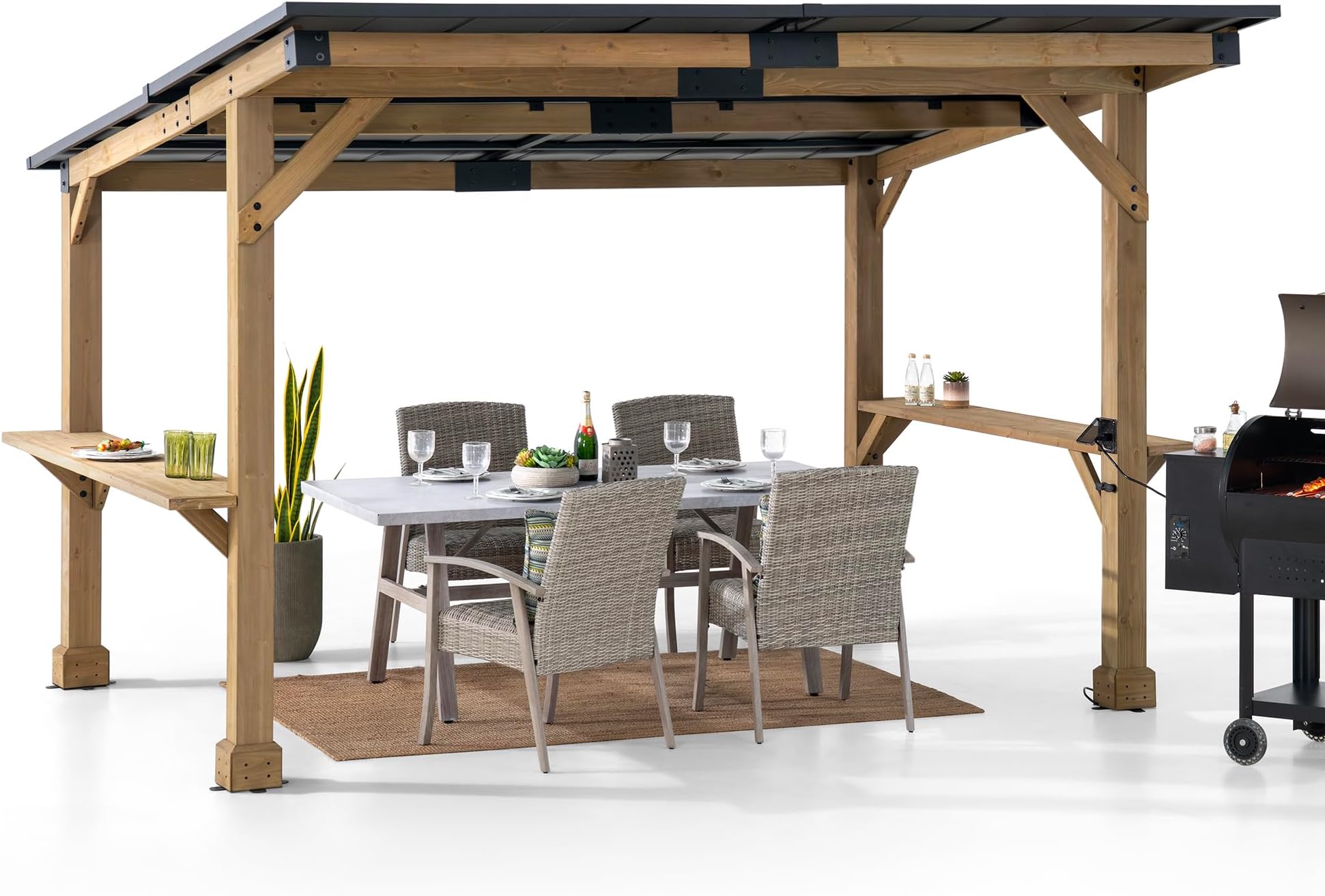 Amazon.com : Sunjoy Wooden Grill Gazebo 10 ft. x 12 ft. Outdoor Cedar ...