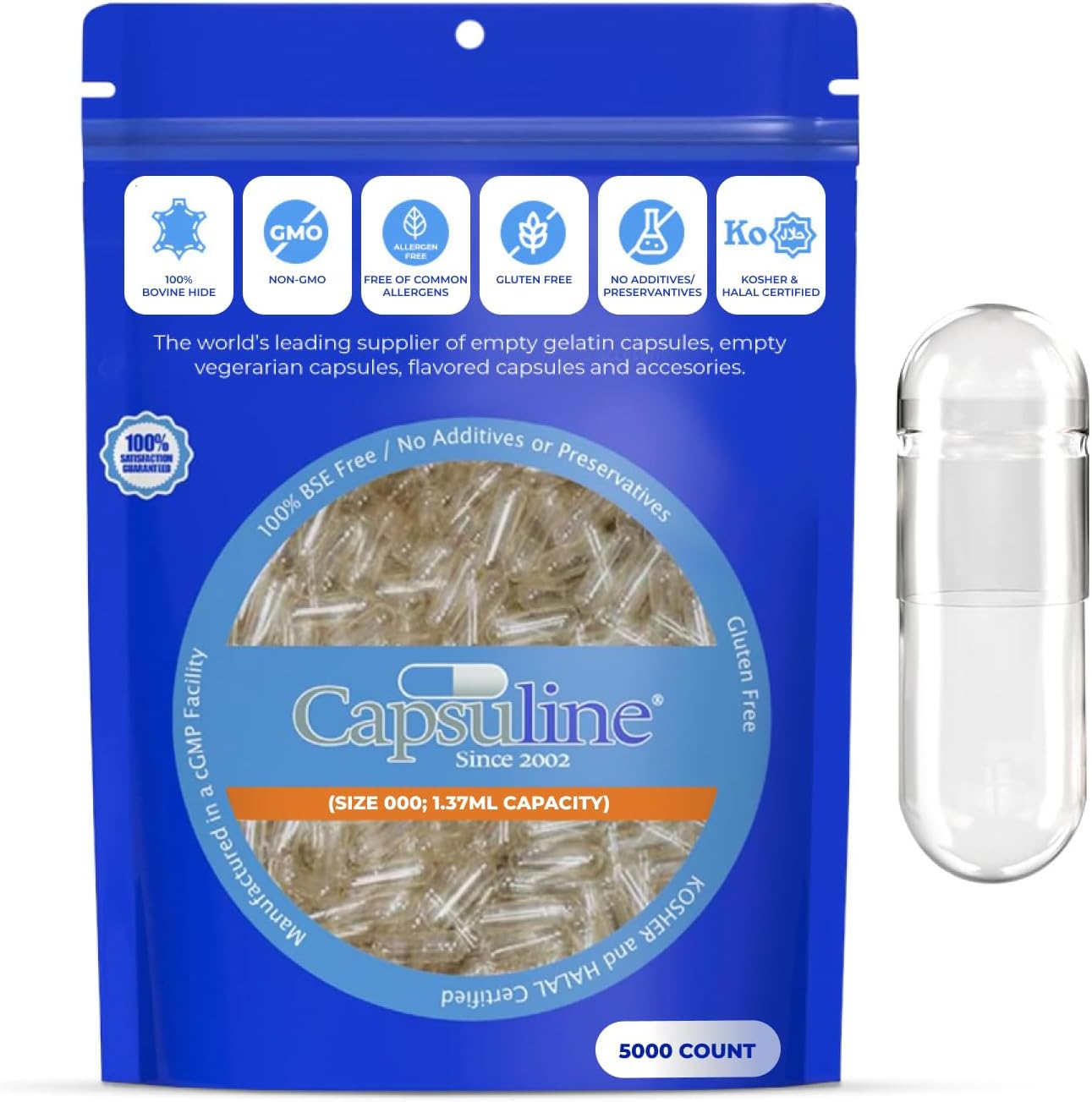 Amazon.com: Capsuline Size 000 Gelatin Empty Capsules, 5000 Count ...