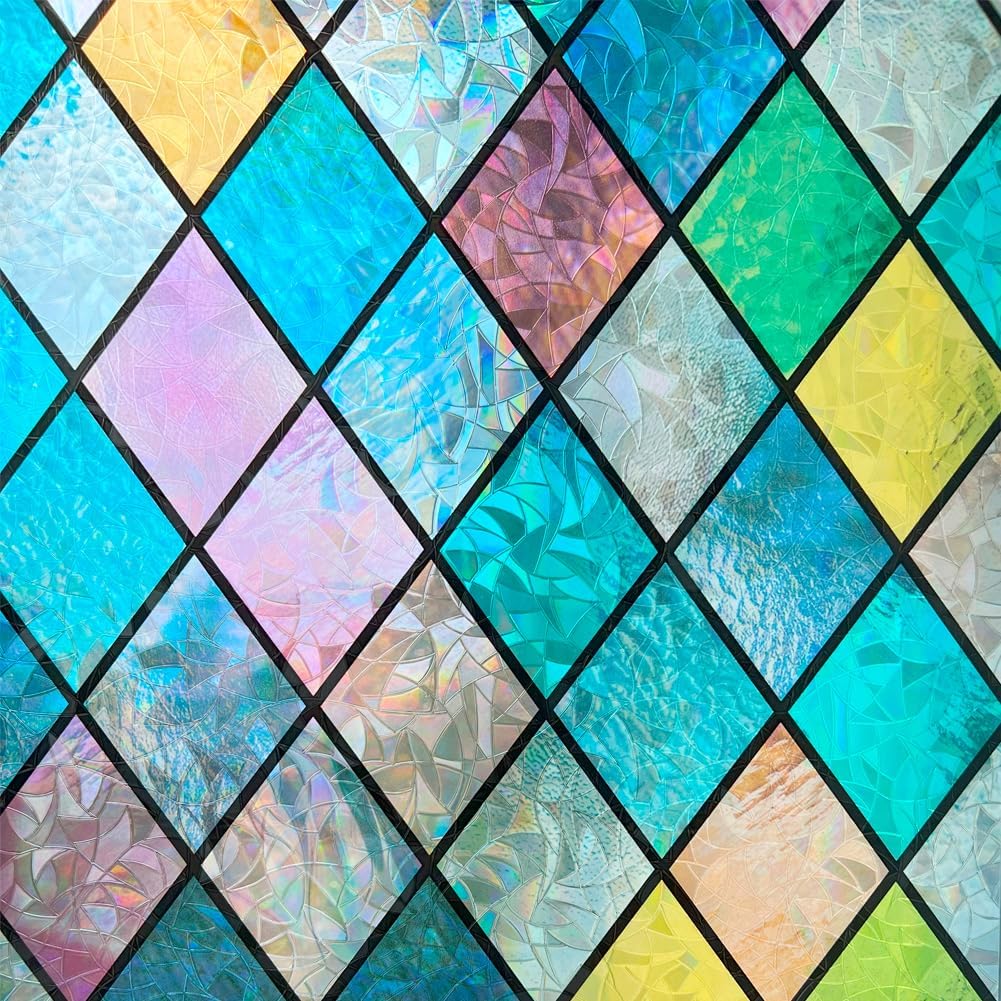 Amazon.com: Colorful Stained Glass Window Film, Rainbow Door Privacy ...