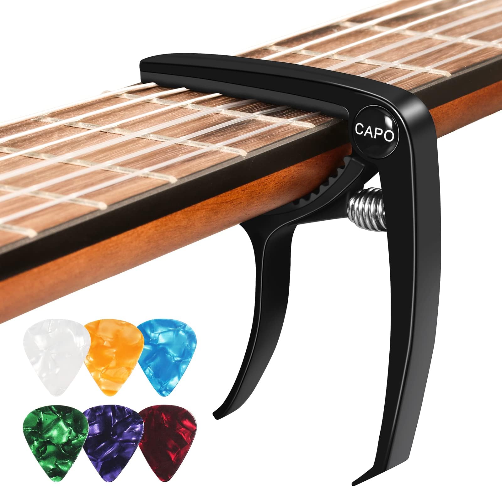 Anpro Guitar Capo, with Pick Holder and 6 Picks for Acoustic and ...