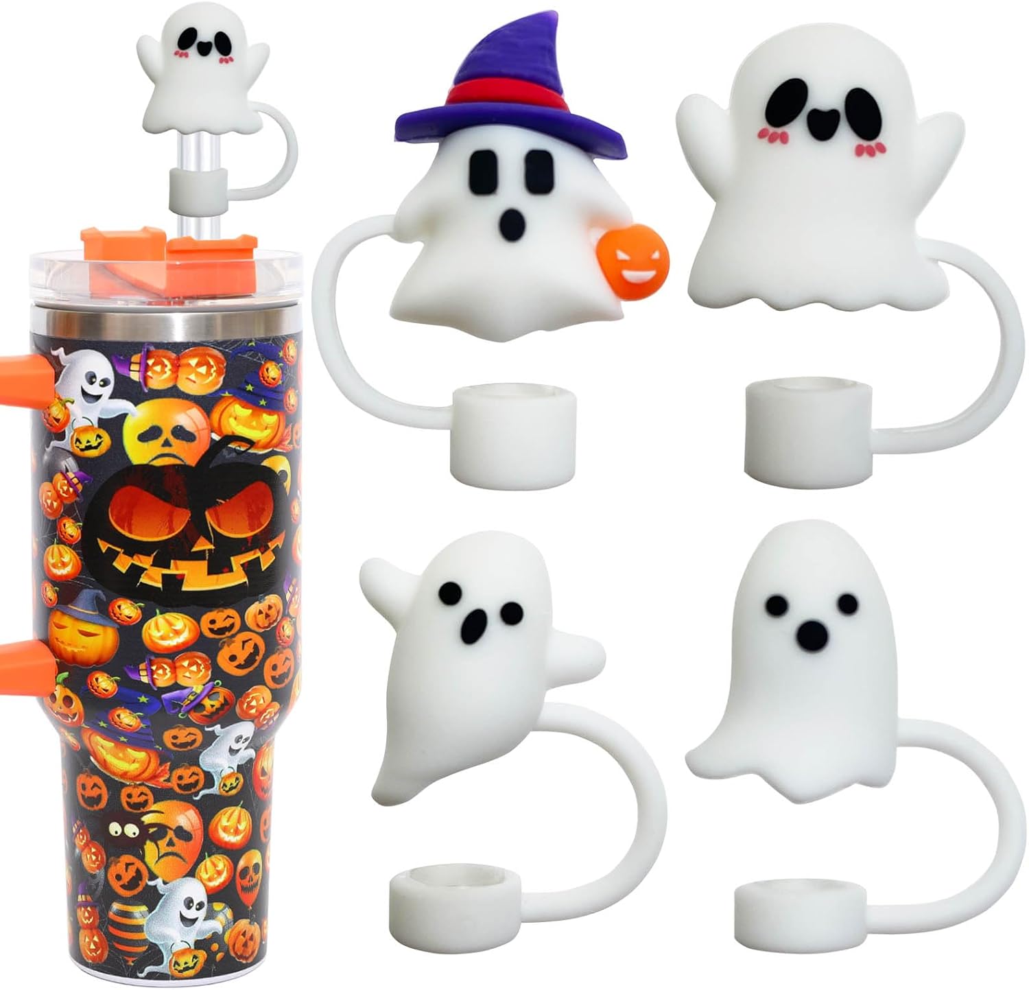 Amazon.com: 4PCS Halloween Ghost Straw Cover Cap for Stanley Cup ...