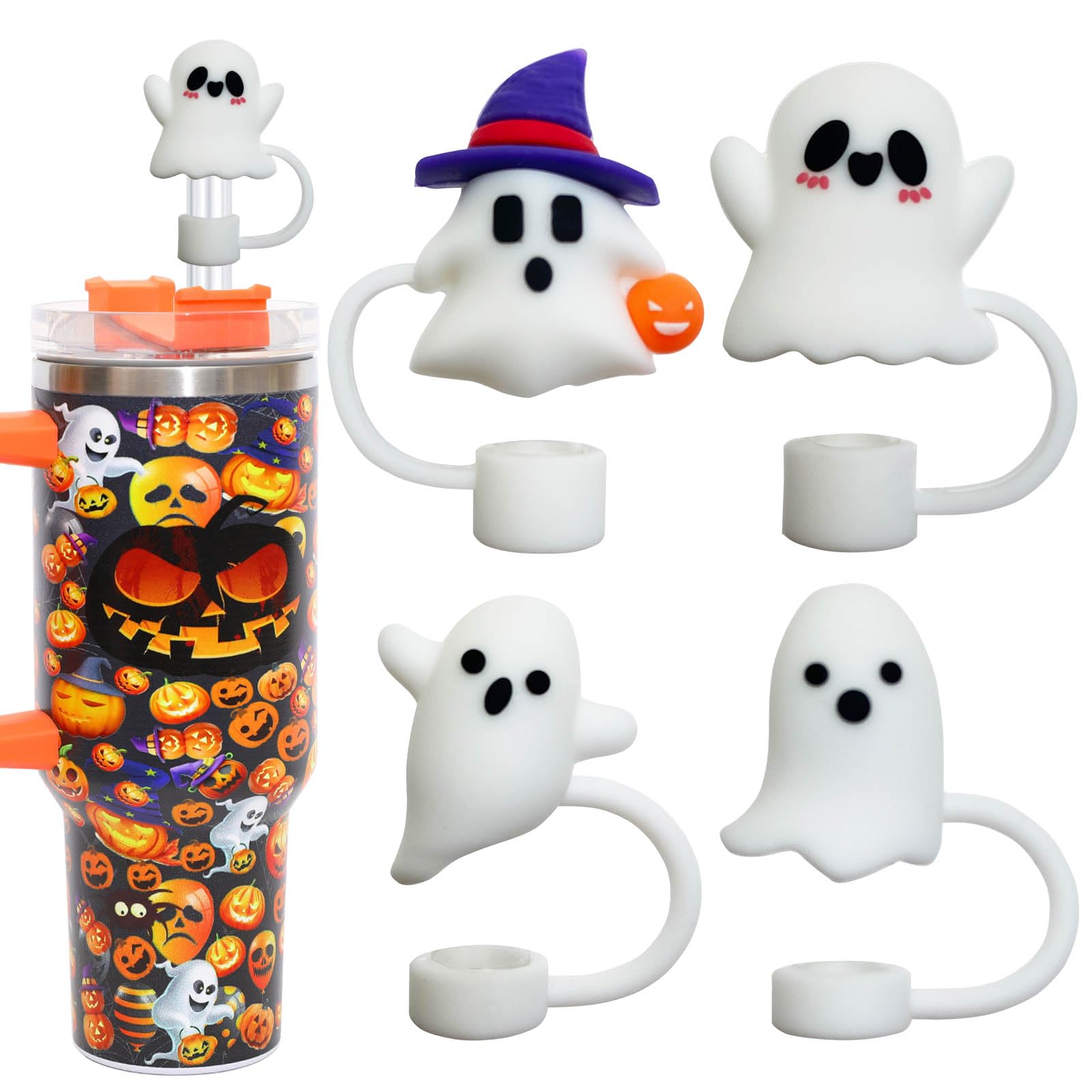 Amazon.com: 4PCS Halloween Ghost Straw Cover Cap for Stanley Cup ...
