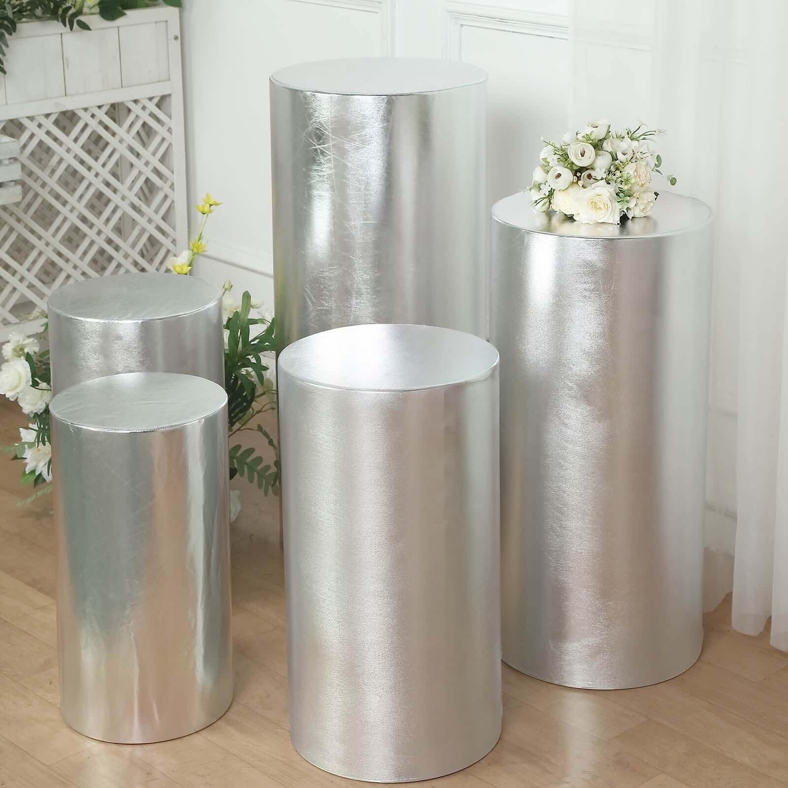 Amazon.com: Efavormart Set of 5 | Metallic Silver Spandex Cylinder ...