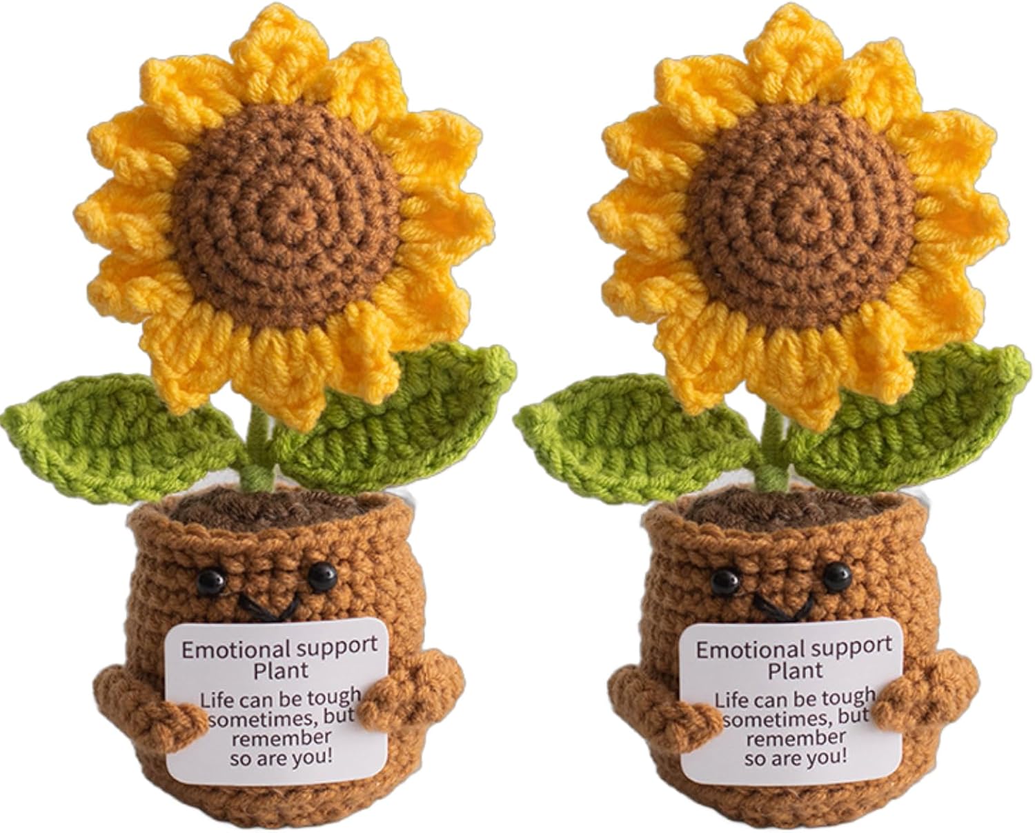 Amazon.com: 2pcs Handmade Positive Sunflower Crochet Plant, Emotional ...