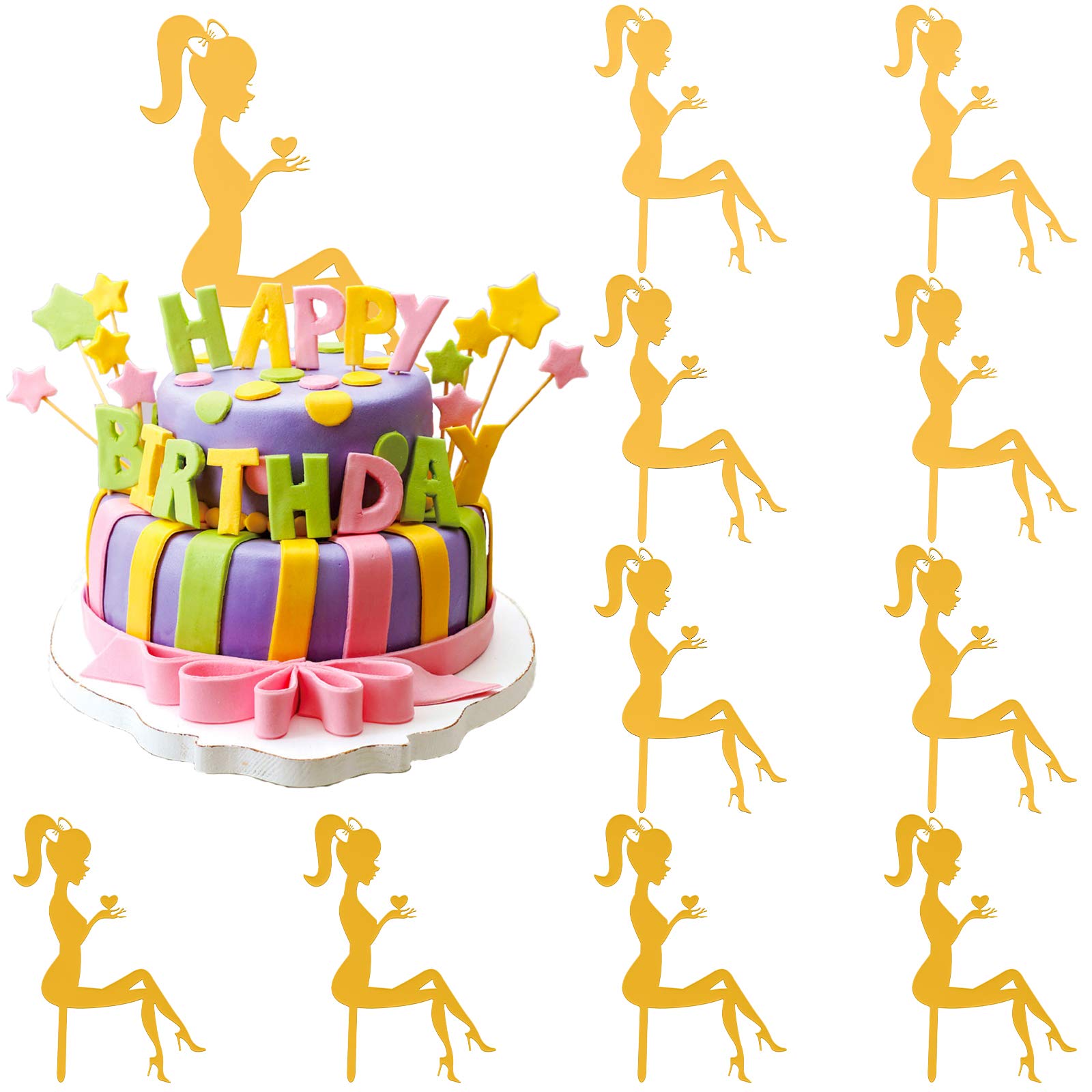 20 Pcs Silhouette Cake Topper Lady Sitting Girl Silhouette Cake ...