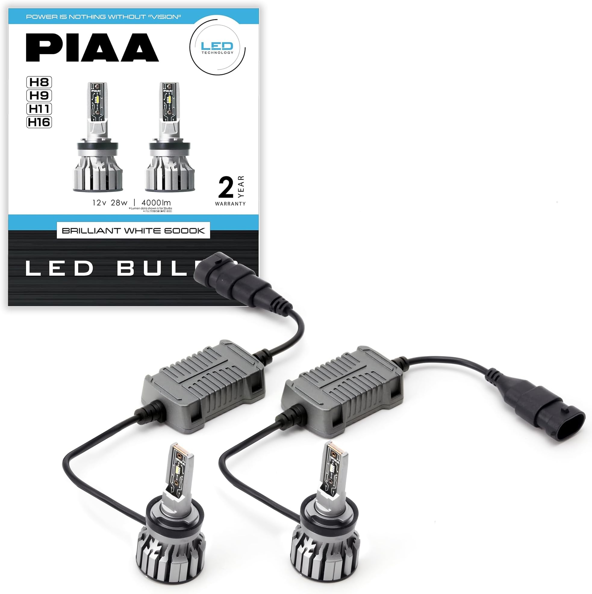 Amazon | PIAA ( ピア ) LEDヘッドライトバルブ 3700lm 【6000K】 H8/H9/H11/H16 ホワイト 12V25W 2個入り LEH102 | LEDバルブ ...