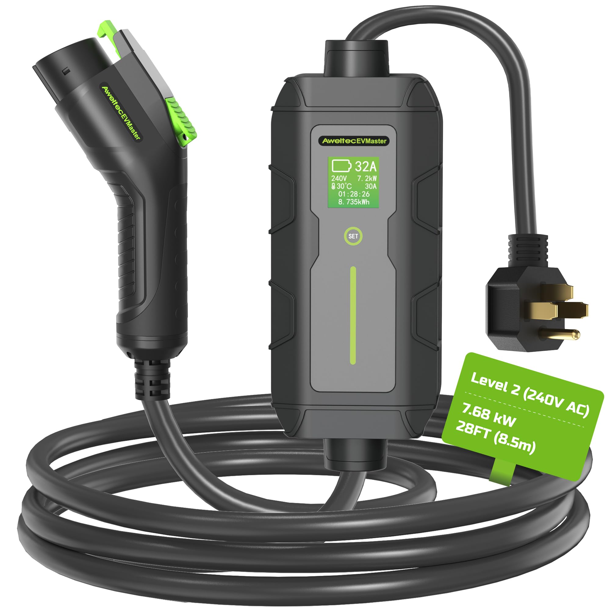 Amazon.com: EVMaster Level 1 and Level 2 EV Charger, 28FT 32Amp 240Volt ...