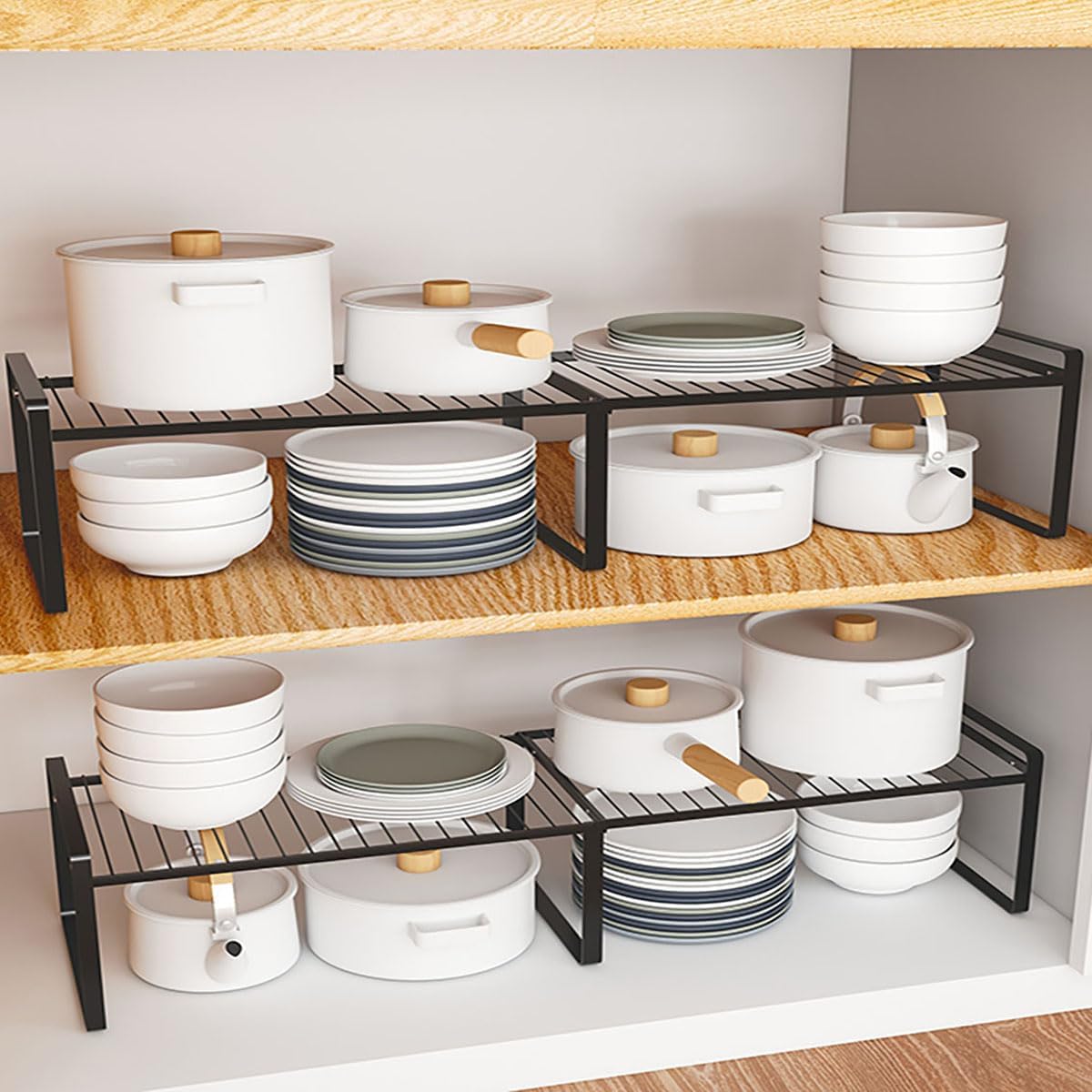 Amazon.com: 2 Pack Expandable Cabinet Shelf, Stackable Kitchen ...