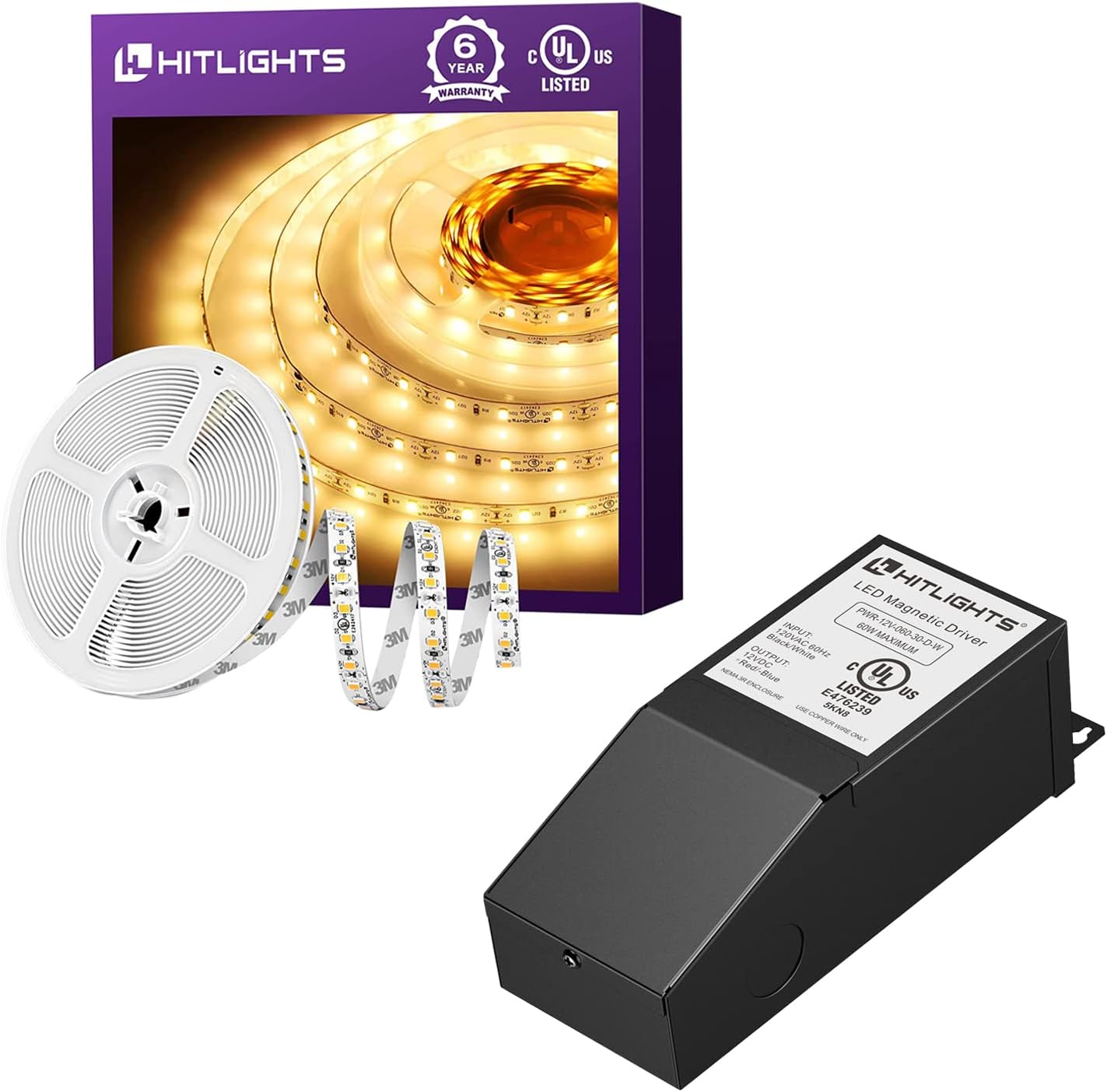 Amazon.com: HitLights 12V Warm White LED Strip Lights 3000K, 16.4Ft LED ...