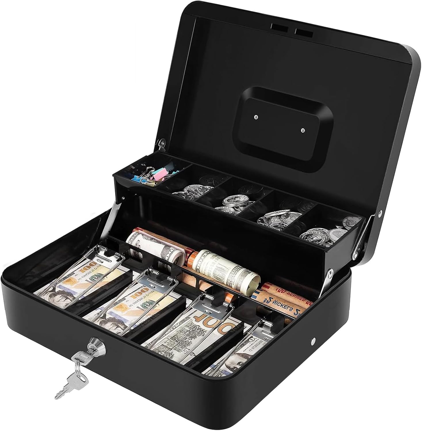 Plostive Portable Cash Box Money Organizer with Lock, 11.8'' Length ...
