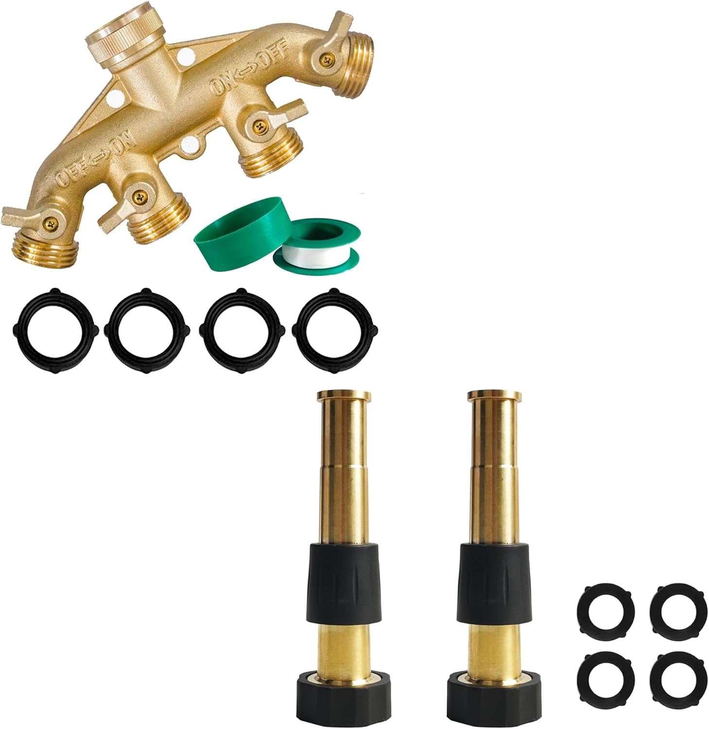 Amazon.com: Hourleey Brass Garden Hose Splitter (4 Way) + 5" Jet ...
