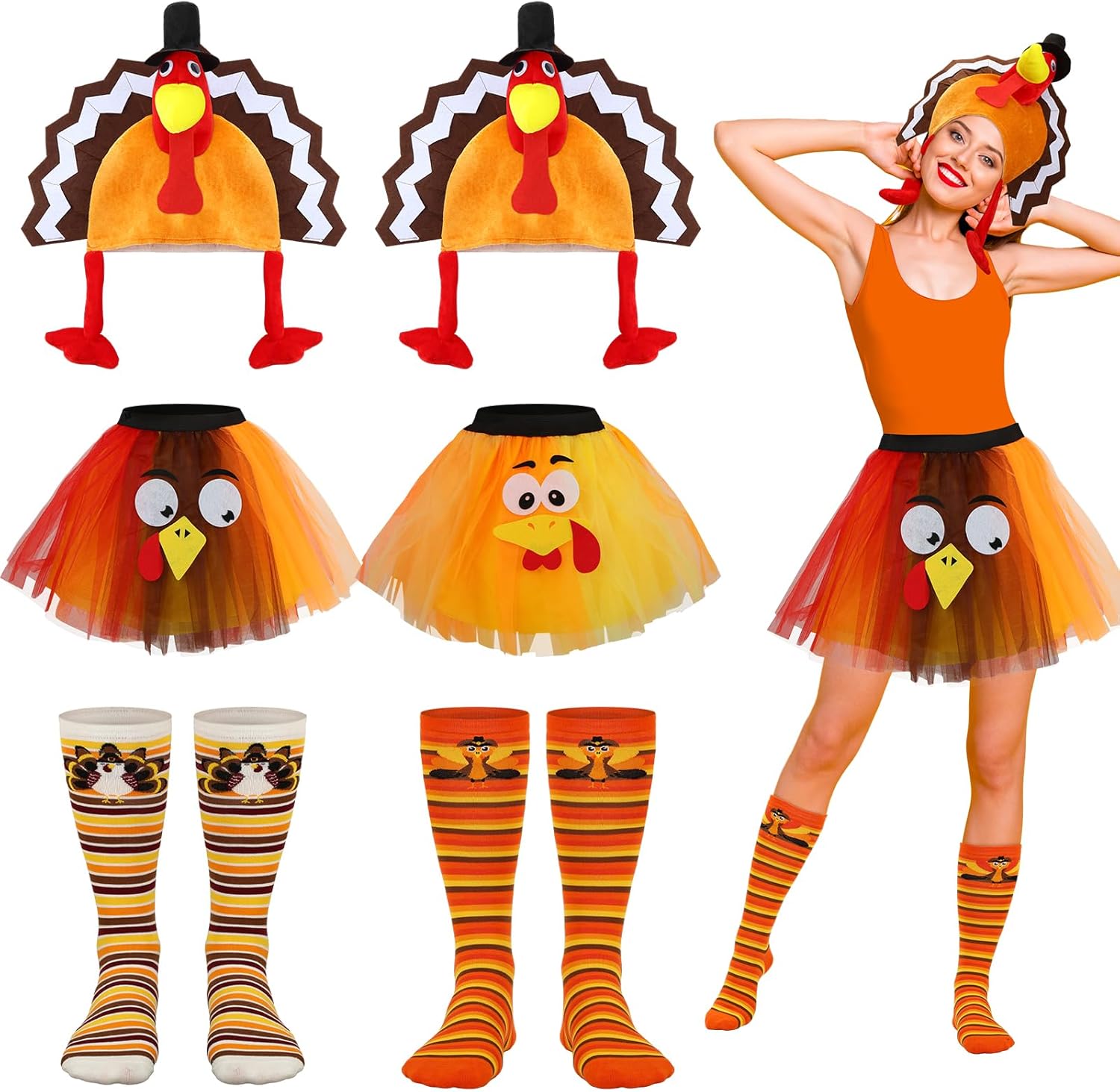 Amazon.com: Suhine 6 Pcs Thanksgiving Turkey Costumes Set Turkey Trot ...