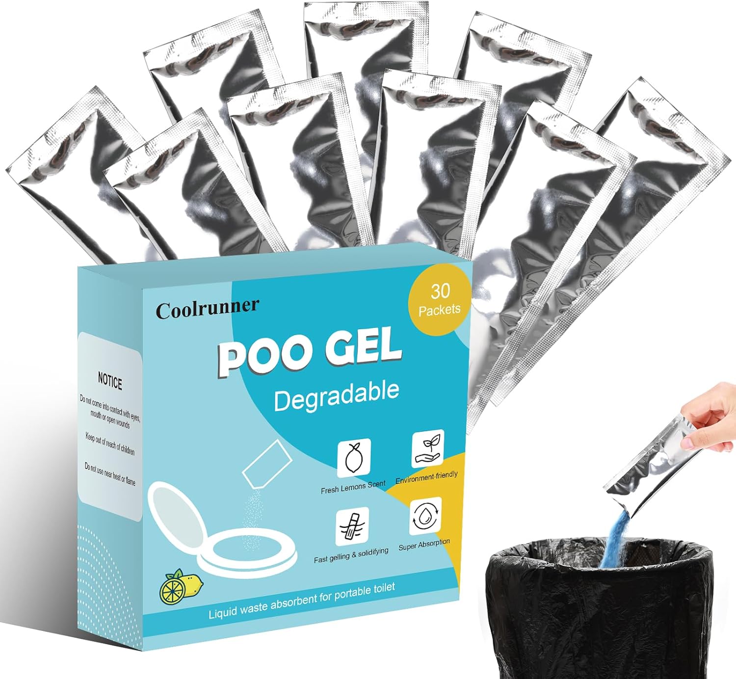 Coolrunner 30 Packets Portable Toilet Powder Poo Gel for Camping Eco ...