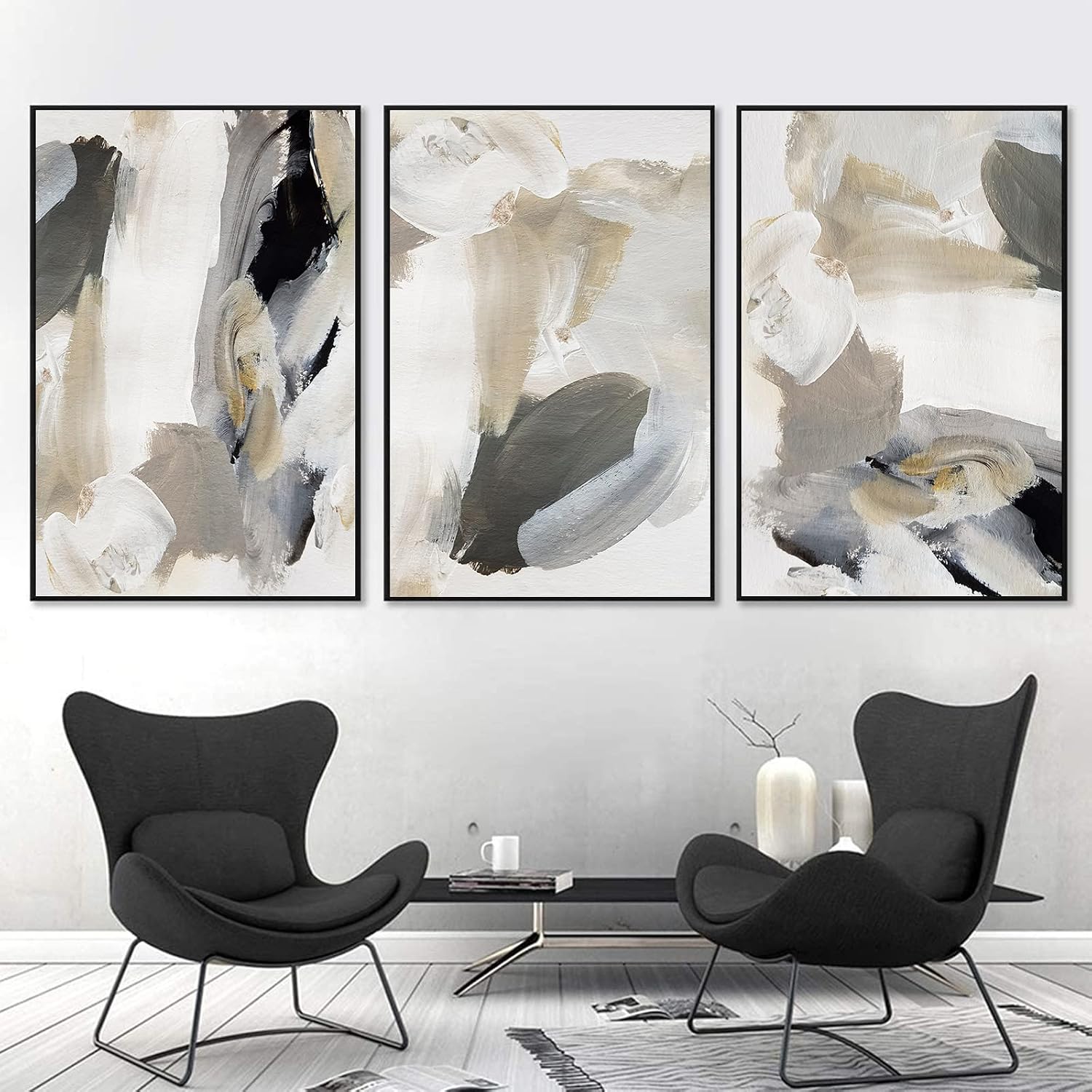 Amazon.com: Black Beige Grey Wall Art Black and White Abstract Canvas ...