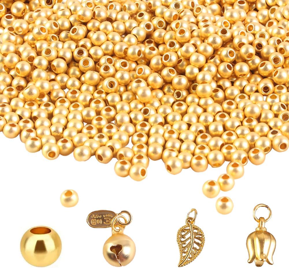Amazon.com: 18K Gold Beads 4mm Round Gold Beads Loose Ball Beads for ...