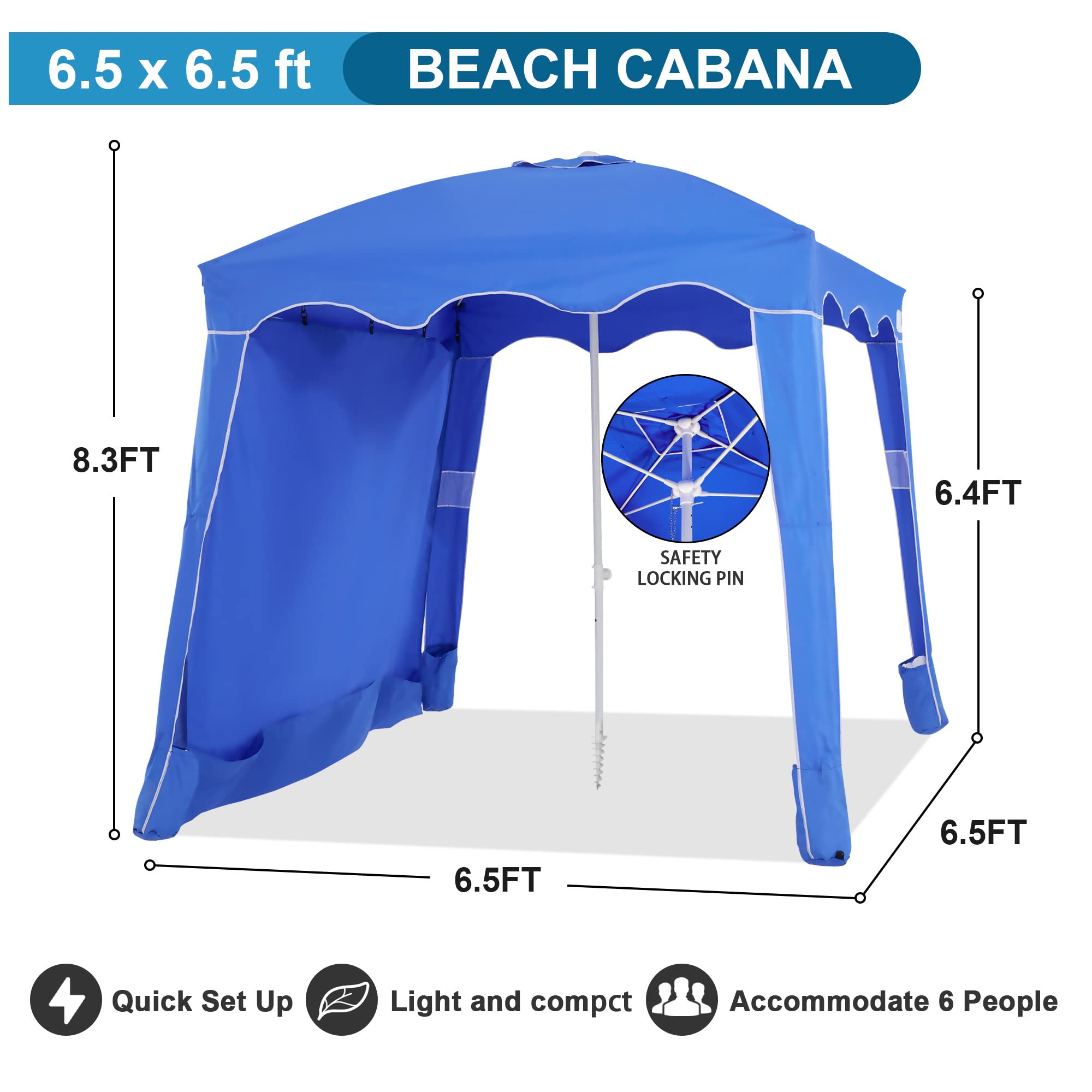 ROWHY 6.5x6.5ft Beach Cabana with Sand Anchor & Side Wall, Portable UV ...