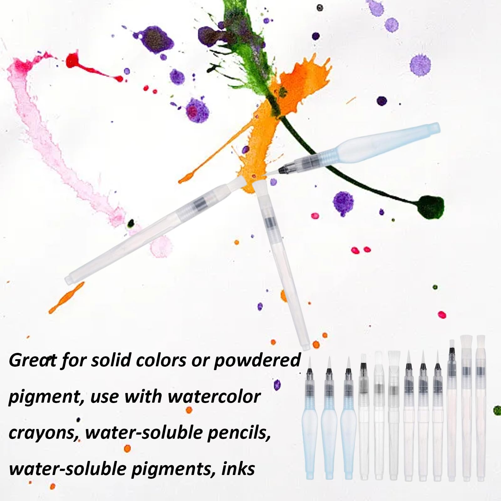 12 Pcs WaterColor Brush Pen Set, Refillable Water Brush Pens Different ...