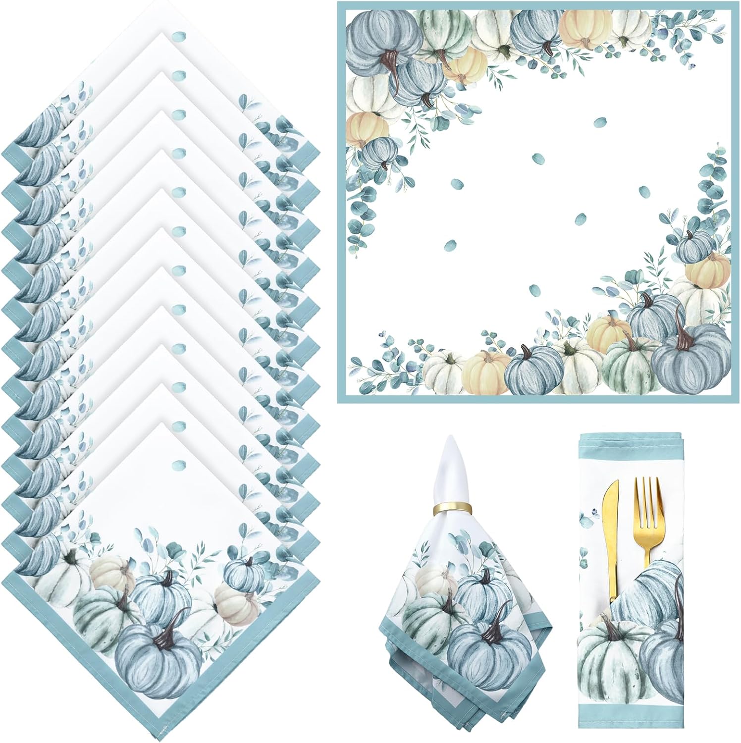 Amazon.com: Qeeenar 12 Pcs Fall Cloth Napkin 20 x 20 Inch Blue Pumpkin ...