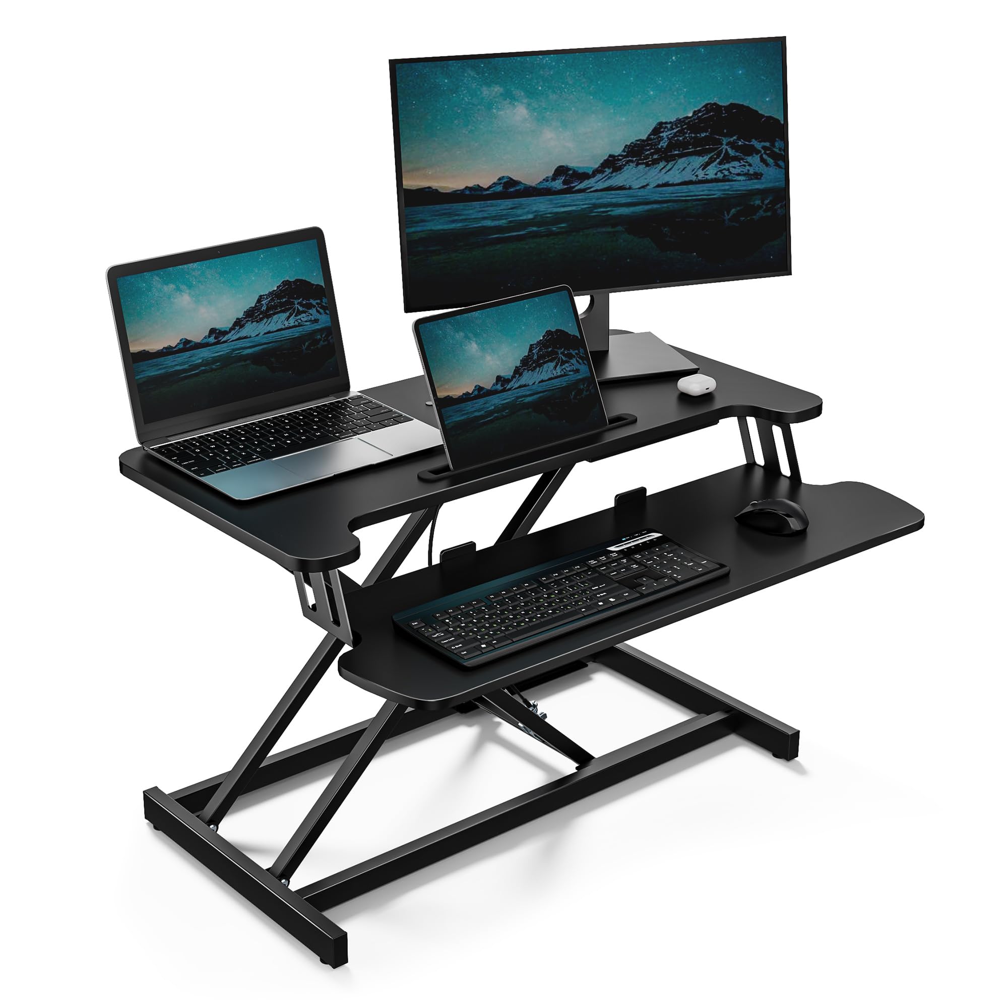 Vonhaus Height Adjustable Sit Stand Desk Dual Monitor Office Furniture