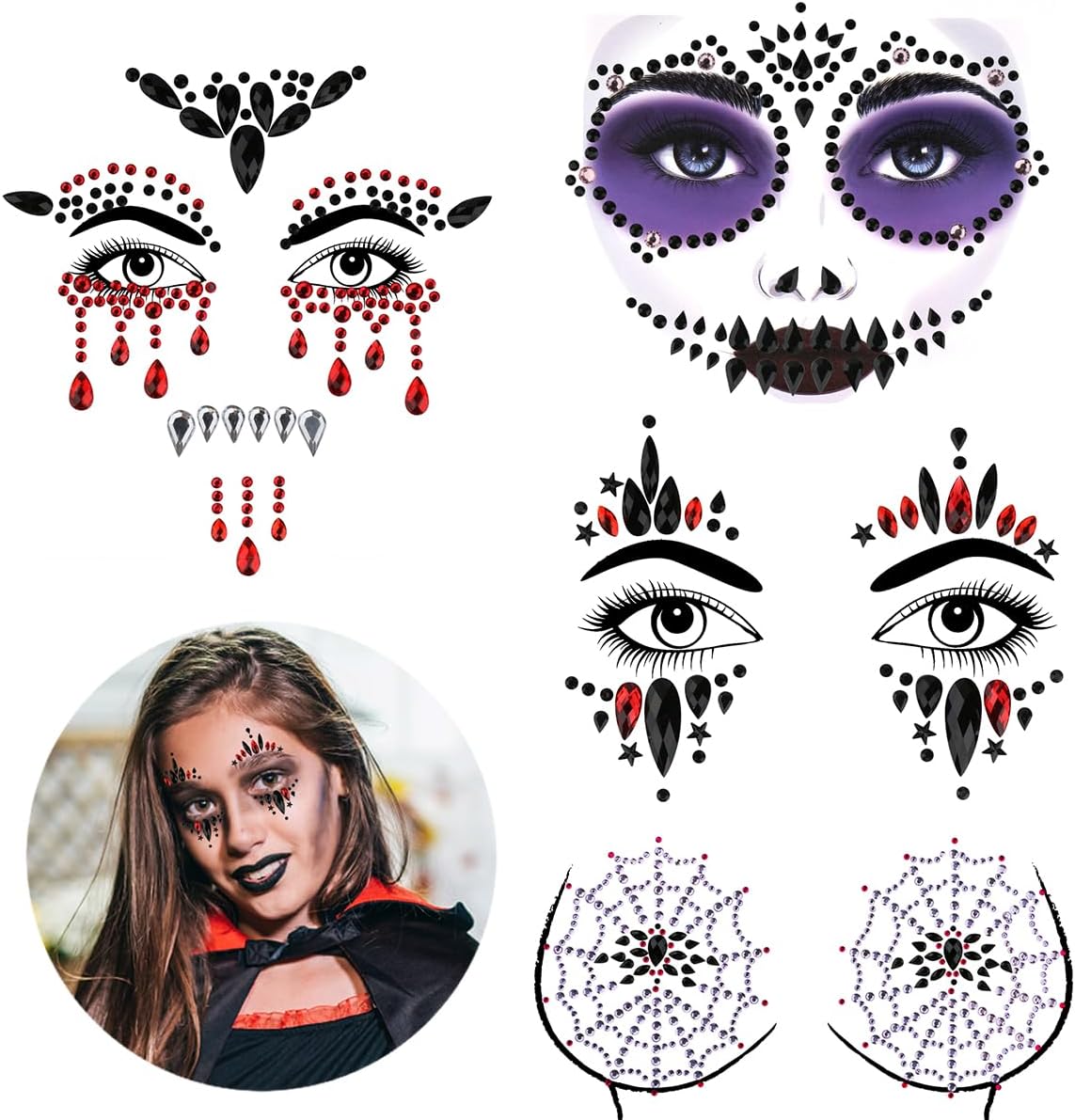 Amazon.com : Bowitzki Face Jewels Halloween Rhinestone Stickers Self ...