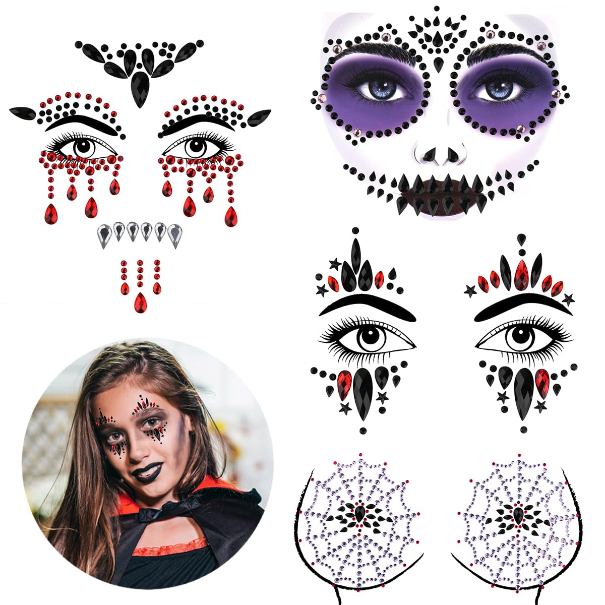 Amazon.com : Bowitzki Face Jewels Halloween Rhinestone Stickers Self ...