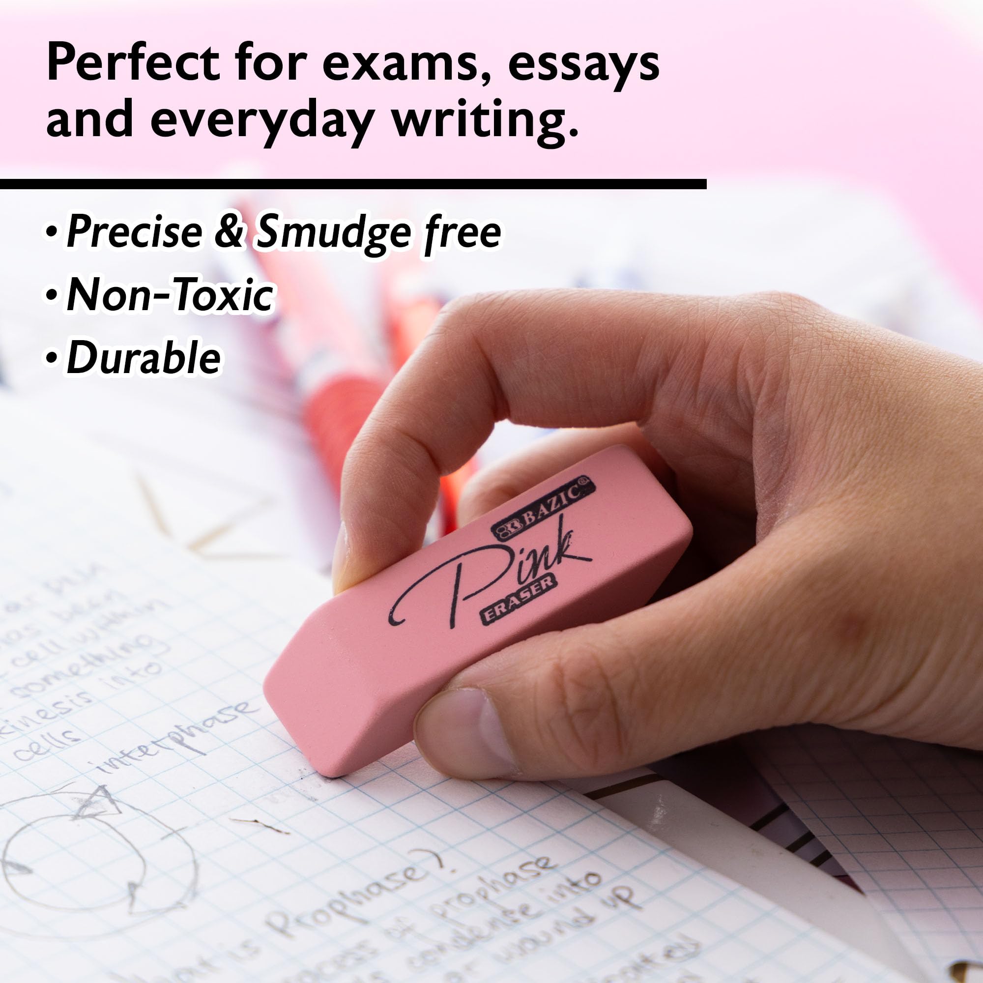 Snapklik.com : BAZIC Products Pink Eraser, Latex Free Bevel Block ...