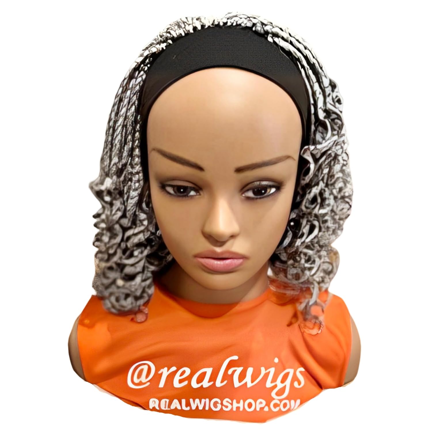 Amazon.com : RealWigs 12" Grey Headband Braided Wig With Curly Tips For ...