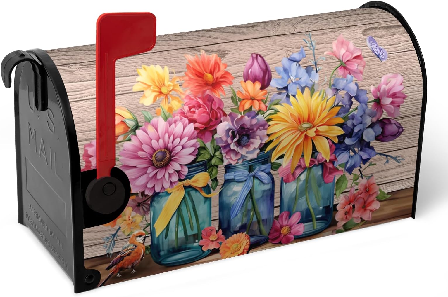 Amazon.com: Texupday Spring Summer Floral Fence Bird Butterfly Mailbox ...