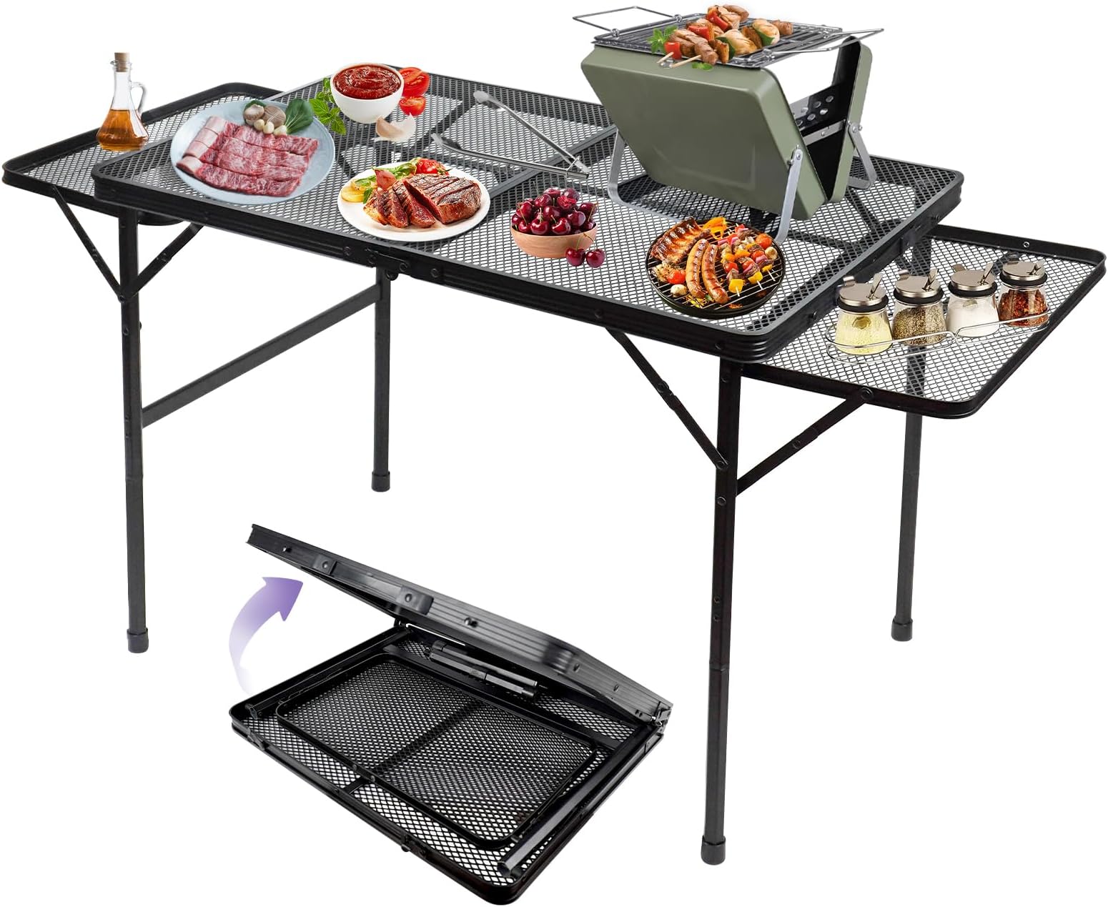 Amazon.com: Pnbfhn Folding Grill Table, 3x2 FT Portable Camping Table ...