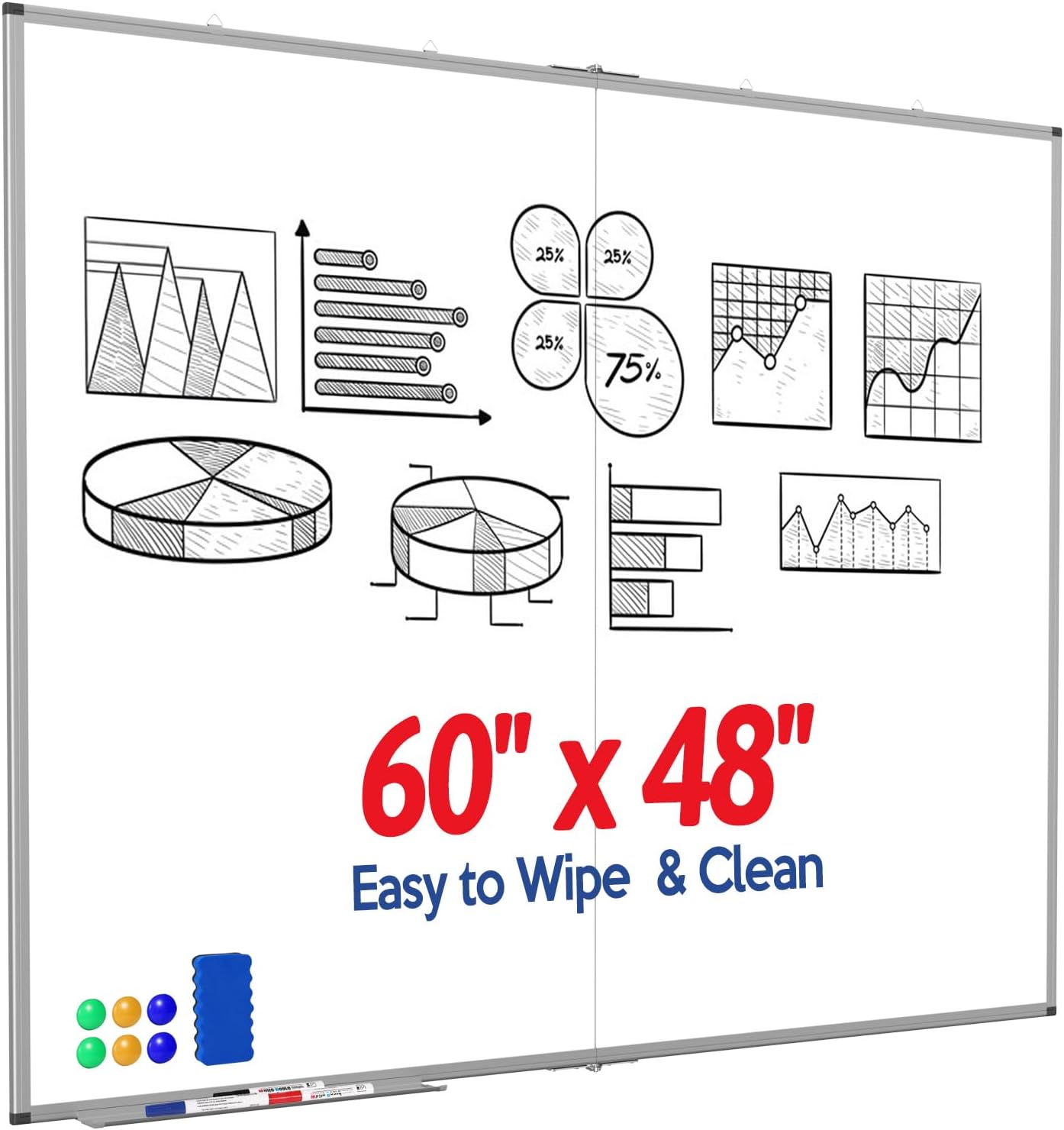 Amazon.com : Displays2go 60 x 36 Inch Magnetic Dry Erase Board, Wall ...