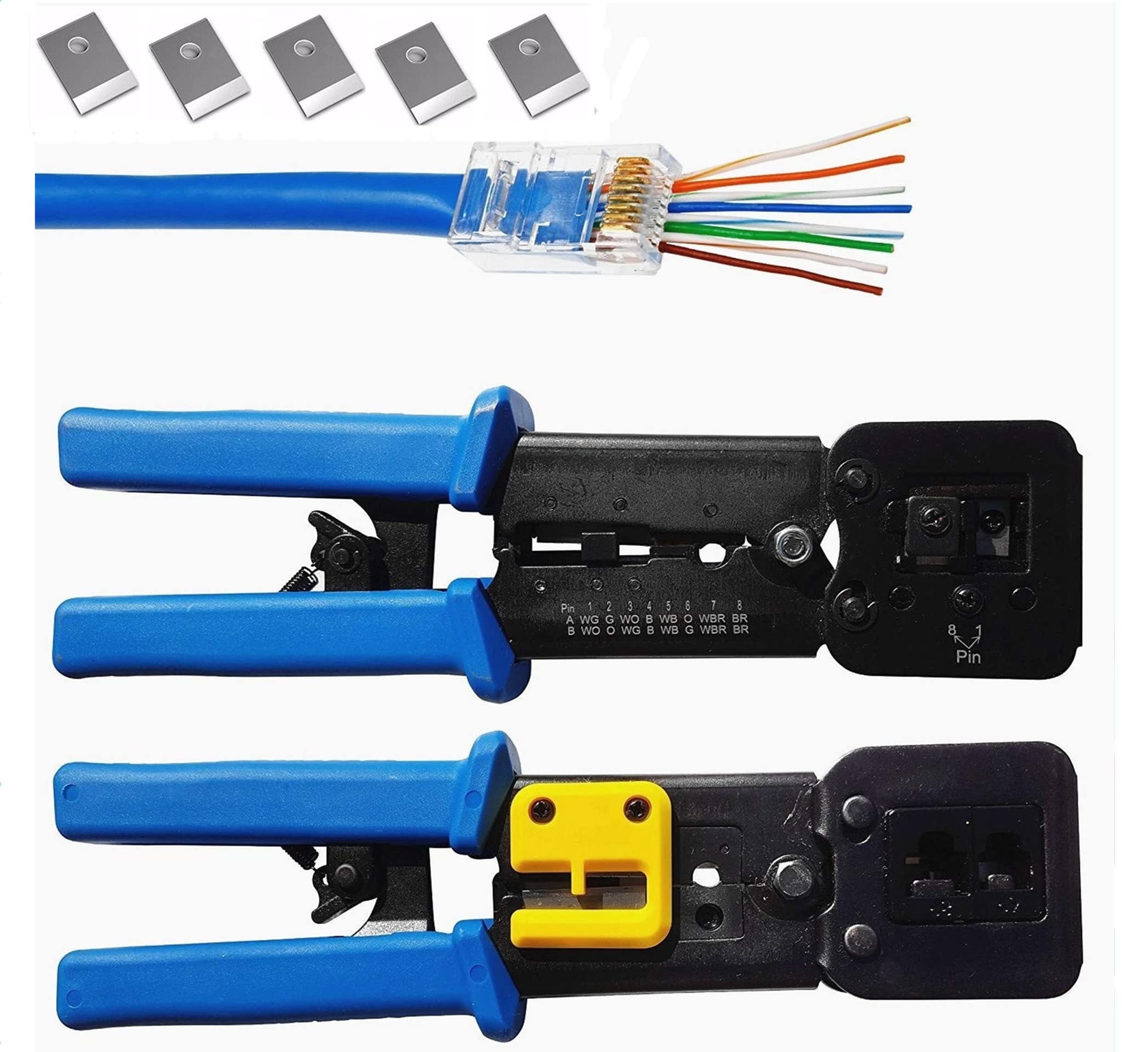 Buy RJ45 Crimp Tool Ethernet Pass Thru Crimper with 5Pack 8Pin ...