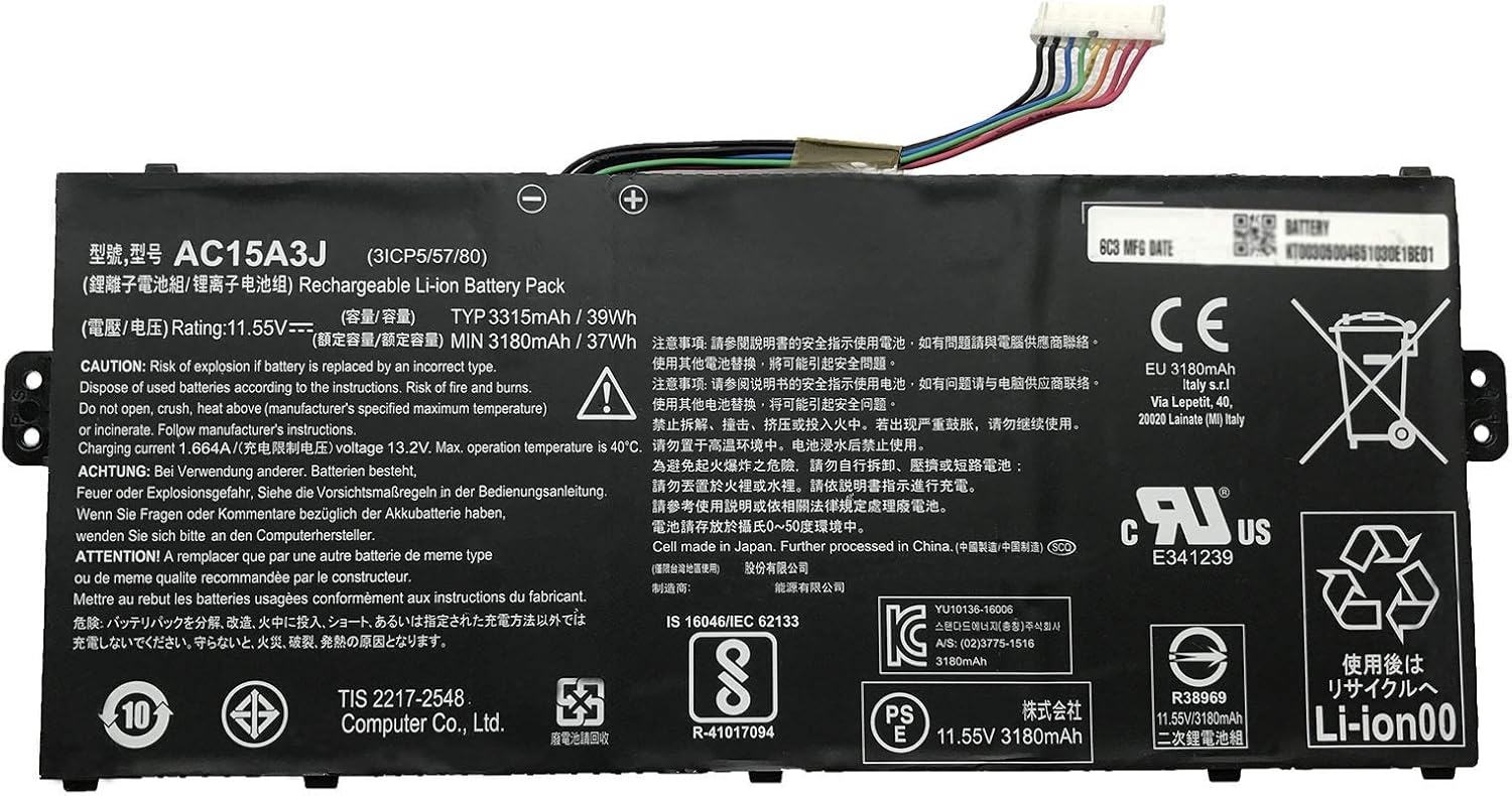 Amazon.com: Dentsing 11.55V 39Wh/3315mAh 3-Cell AC15A3J Laptop Battery ...
