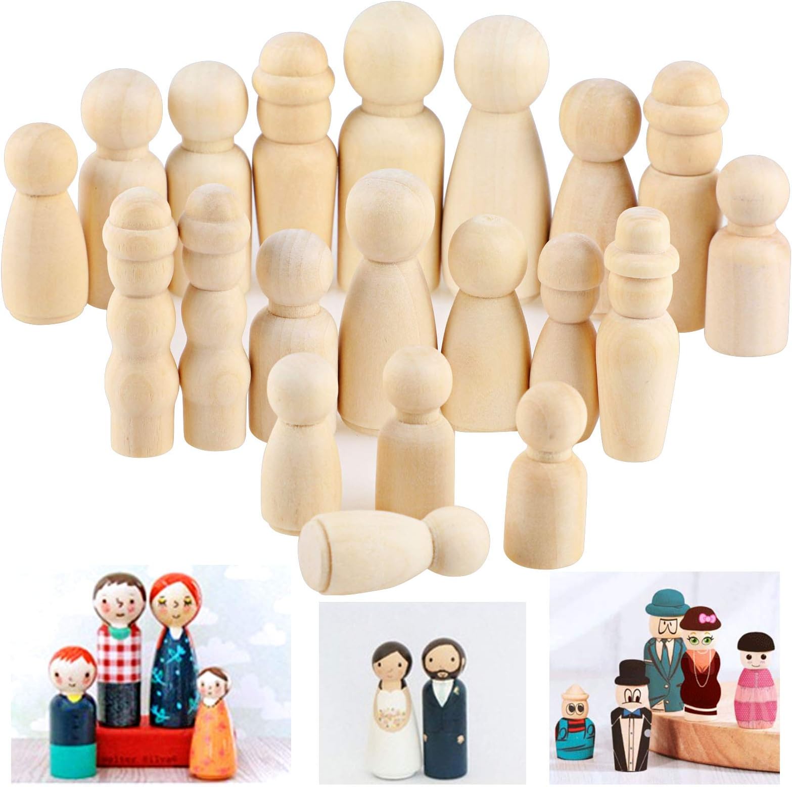 FOGAWA Wooden Peg Dolls 60PCS Wooden People Nature and Plain Wooden ...