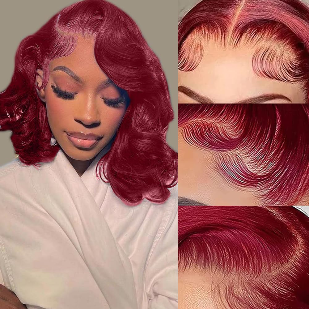 Amazon.com : GARAXIS Bob Wig Human Hair 99J Burgundy Lace Front Wigs ...