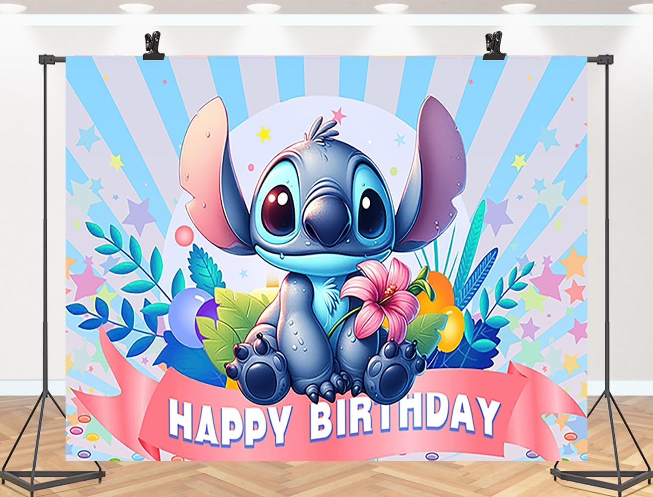 Amazon.com : Cartoon Happy Birthday Photography Backdrops Stitch Photo ...