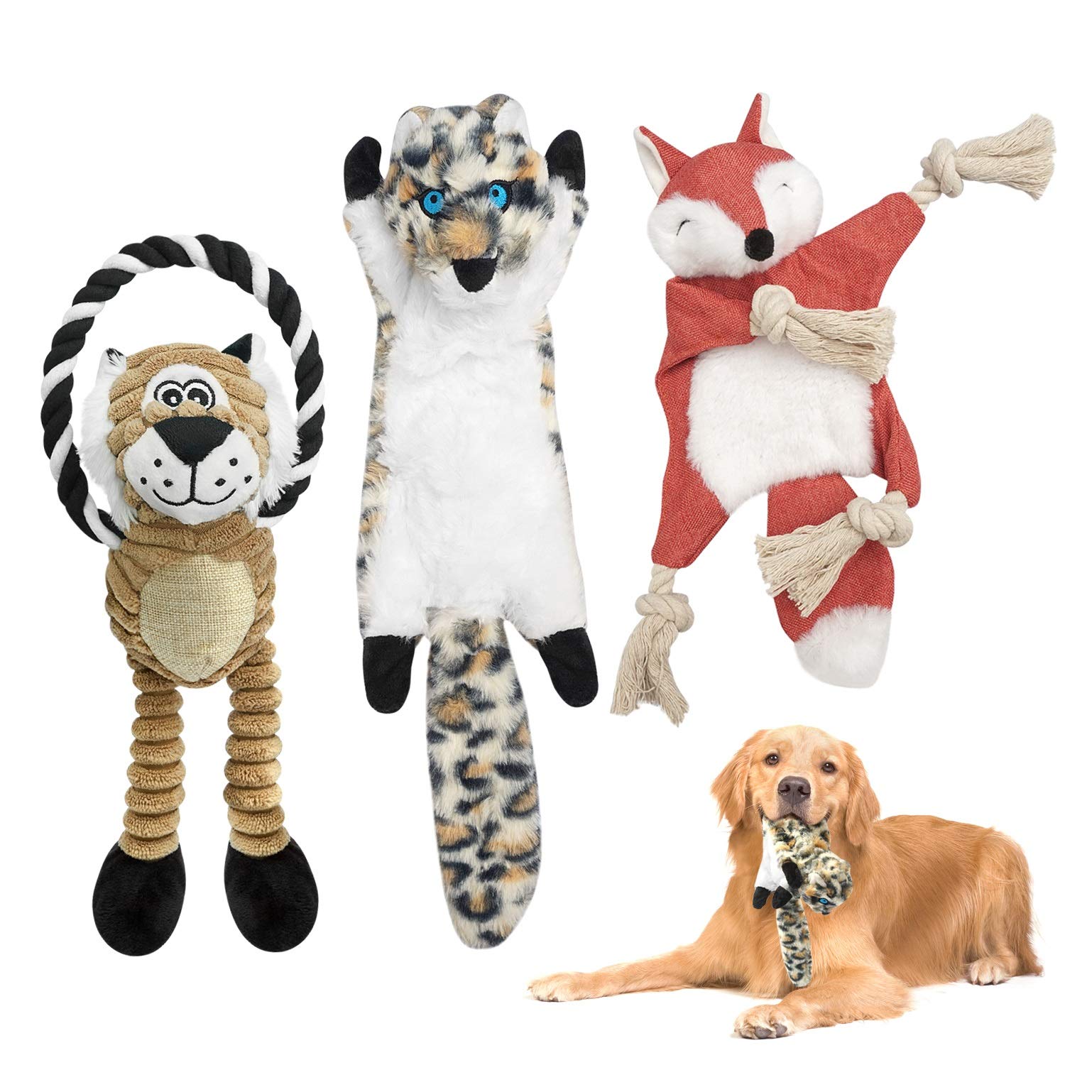 Buy SUNKY 3 Pack Squeaky Toys Durable Stuffingless Dog Chew Toys Plush ...