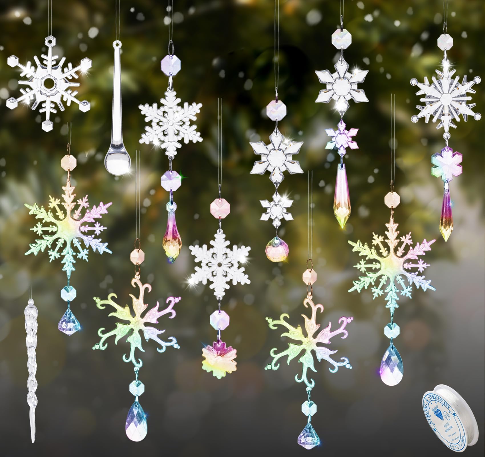 Boao 35 Pieces Acrylic Crystal Snowflakes Ornaments Xmas Tree Pendant ...