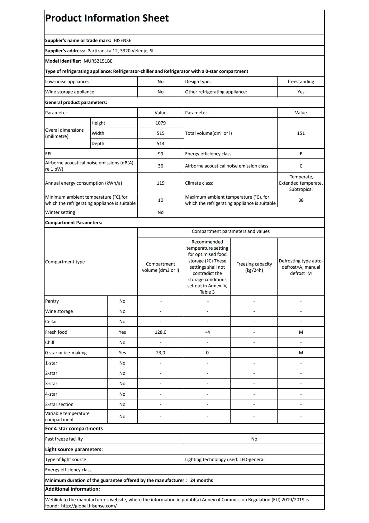 Hisense MTM55205BE Frigorifero Doppia Porta a Libera Installazione ...
