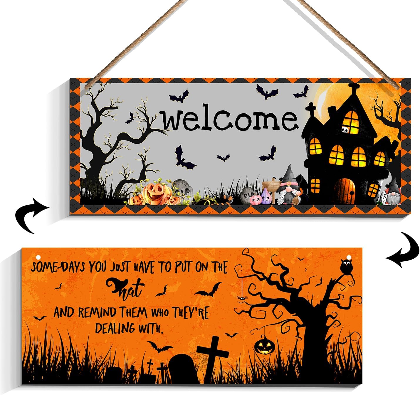 Amazon.com : Halloween Wood Hanging Double Sided Sign Front Door ...