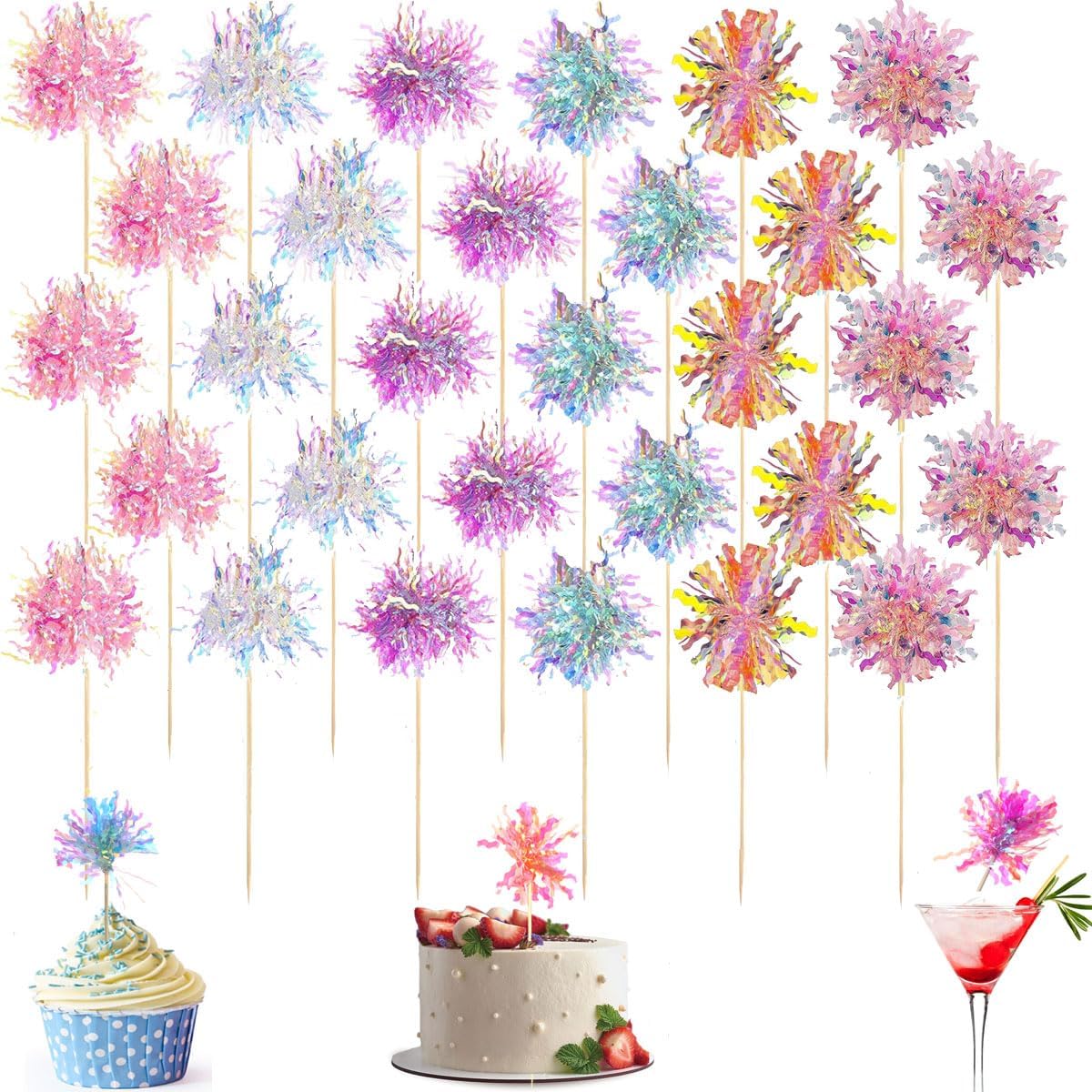 Amazon.com: 30Pcs Cupcake Toppers, Cake Decorating Kits, Sparkle Tinsel ...